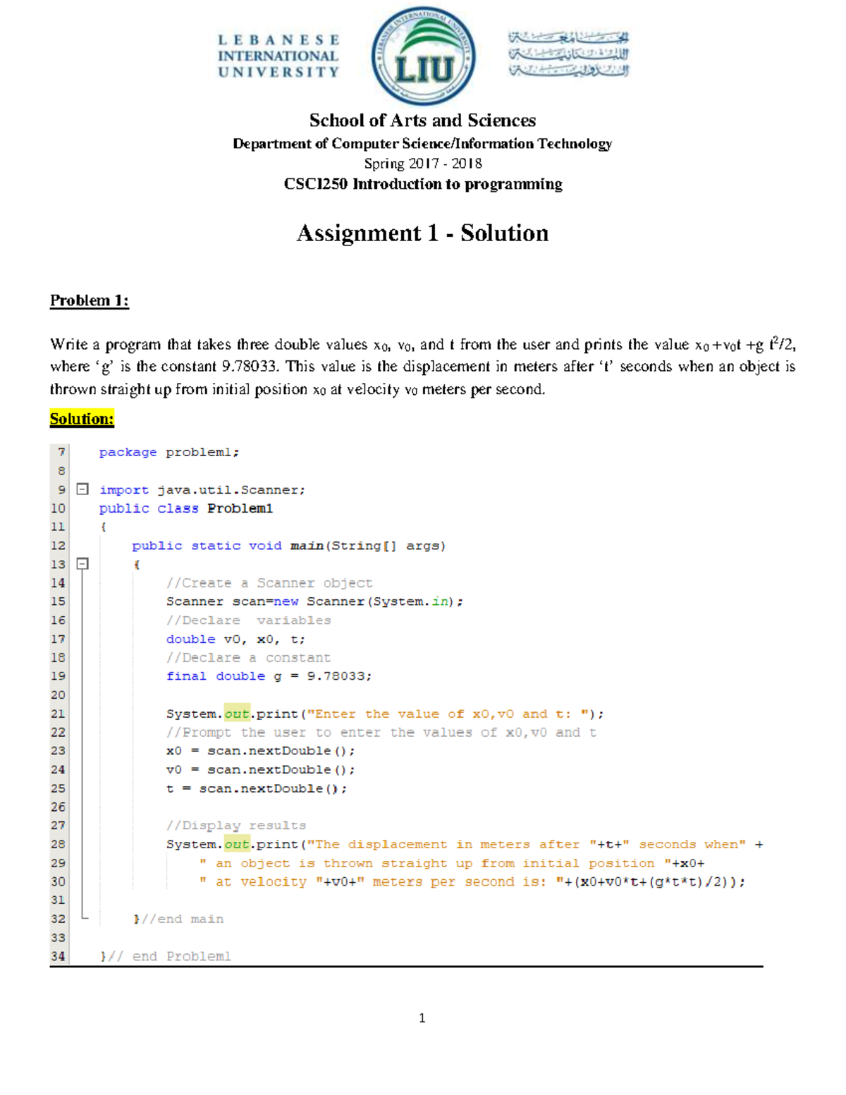 CSCI250 Assignmnet 1 SP18 Solution - Warning: TT: undefined function: 32 1 School of Arts and ...