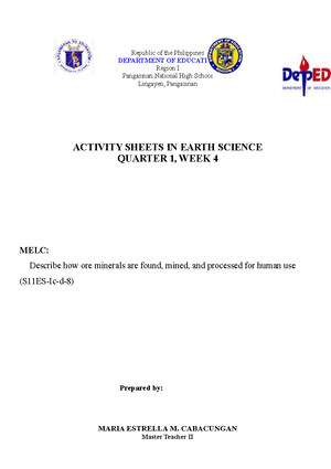 Earth-Science Week-4 - Earth Science Quarter 1 – Module 6: Ore Minerals: How they are Found ...