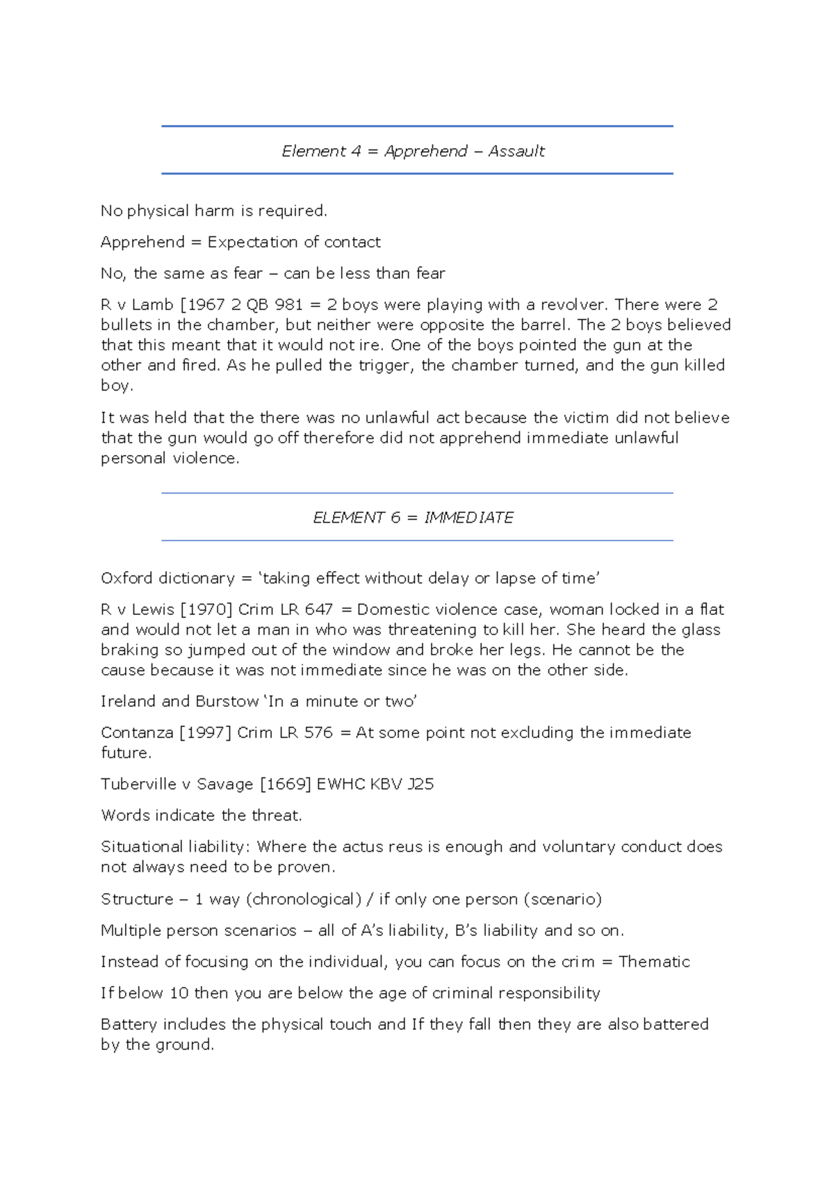 Element 4 and 6 of assault - Element 4 = Apprehend – Assault No ...