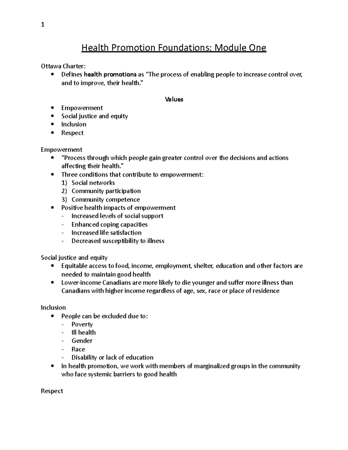 Community Notes - exam one review - Health Promotion Foundations ...