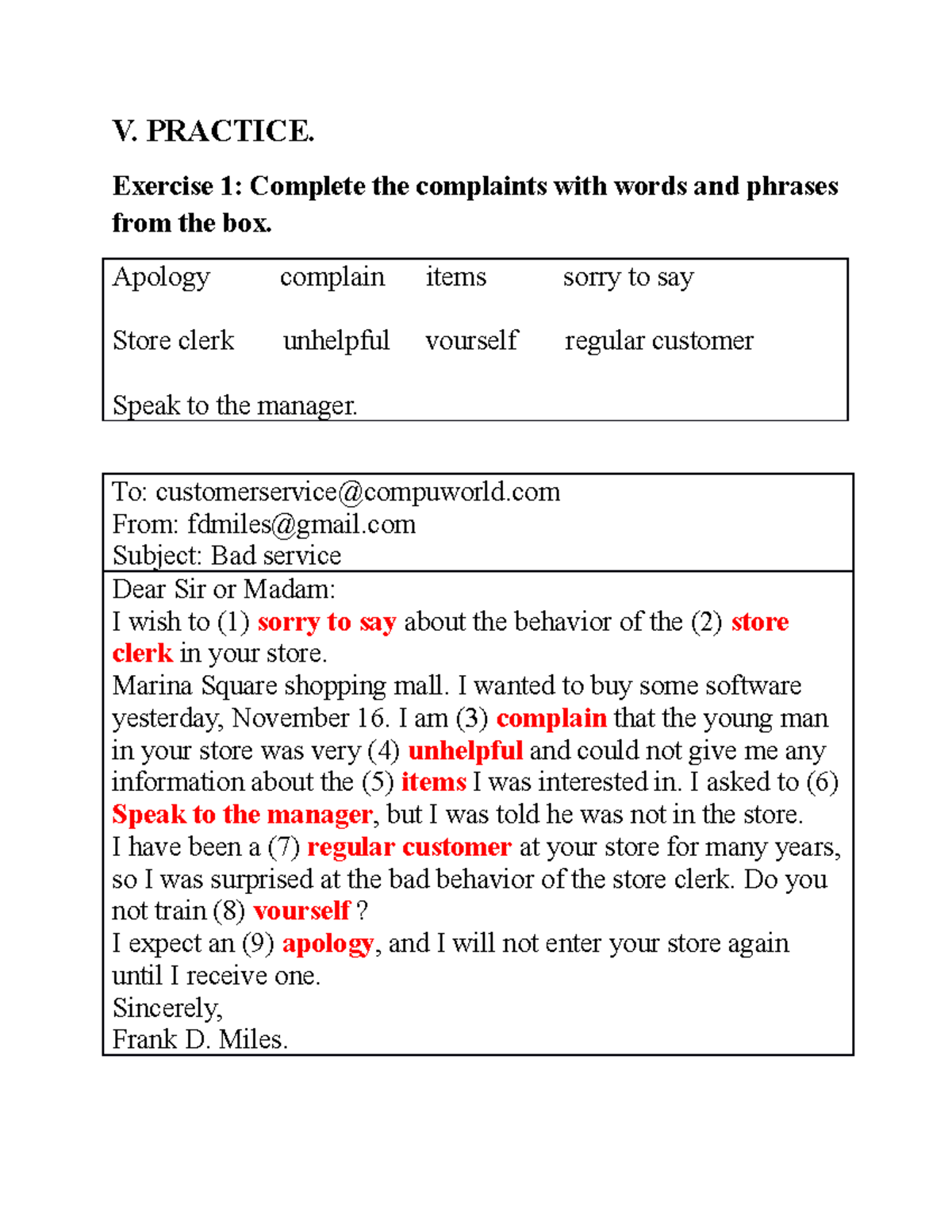 ENG227AY- Polar-BEAR- Lesson 6 - V. PRACTICE. Exercise 1: Complete the ...