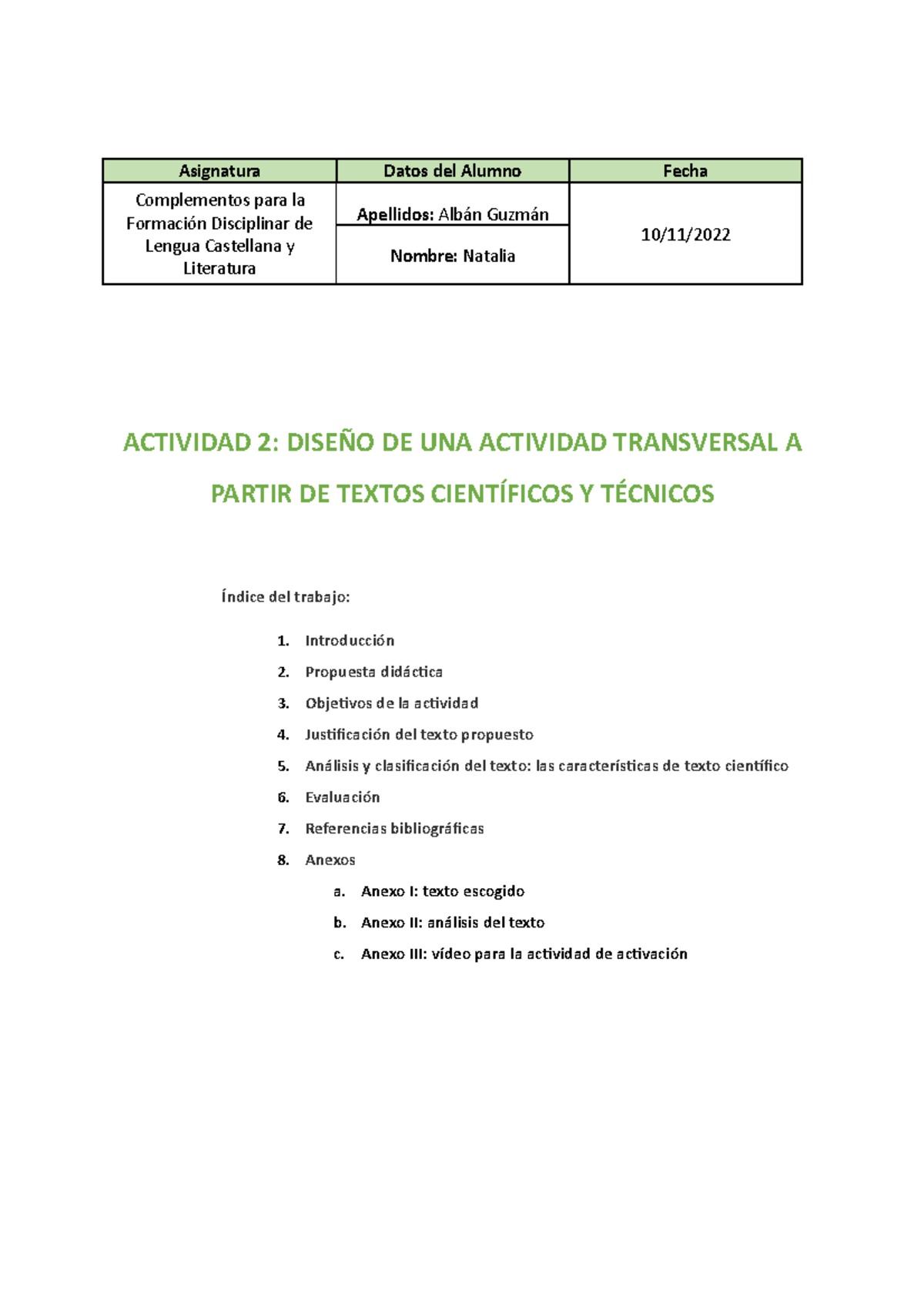 Complementos literatura actividad 2 - Asignatura Datos del Alumno Fecha ...