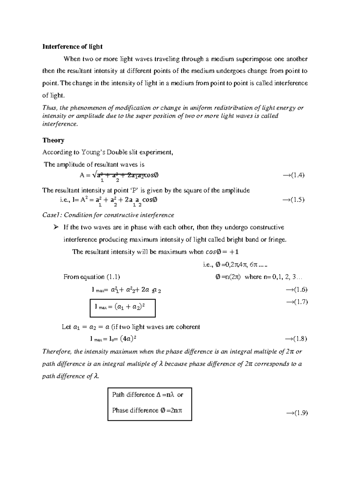 Engineering Physics removed - 1 2 1 2 Interference of light When two or more light waves ...