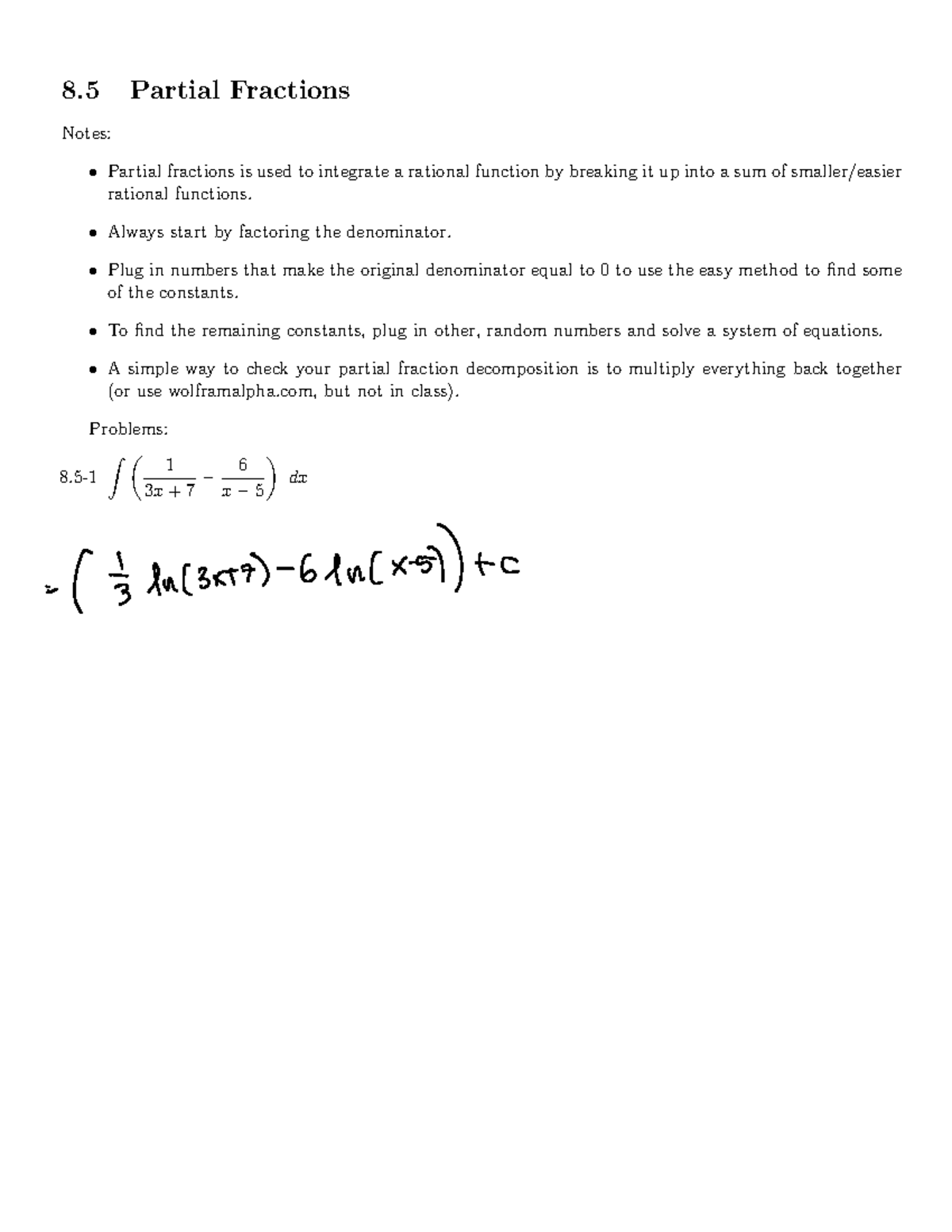 8.5 partial fractions - Professor Wouter Van Limbeek - 8 Partial ...