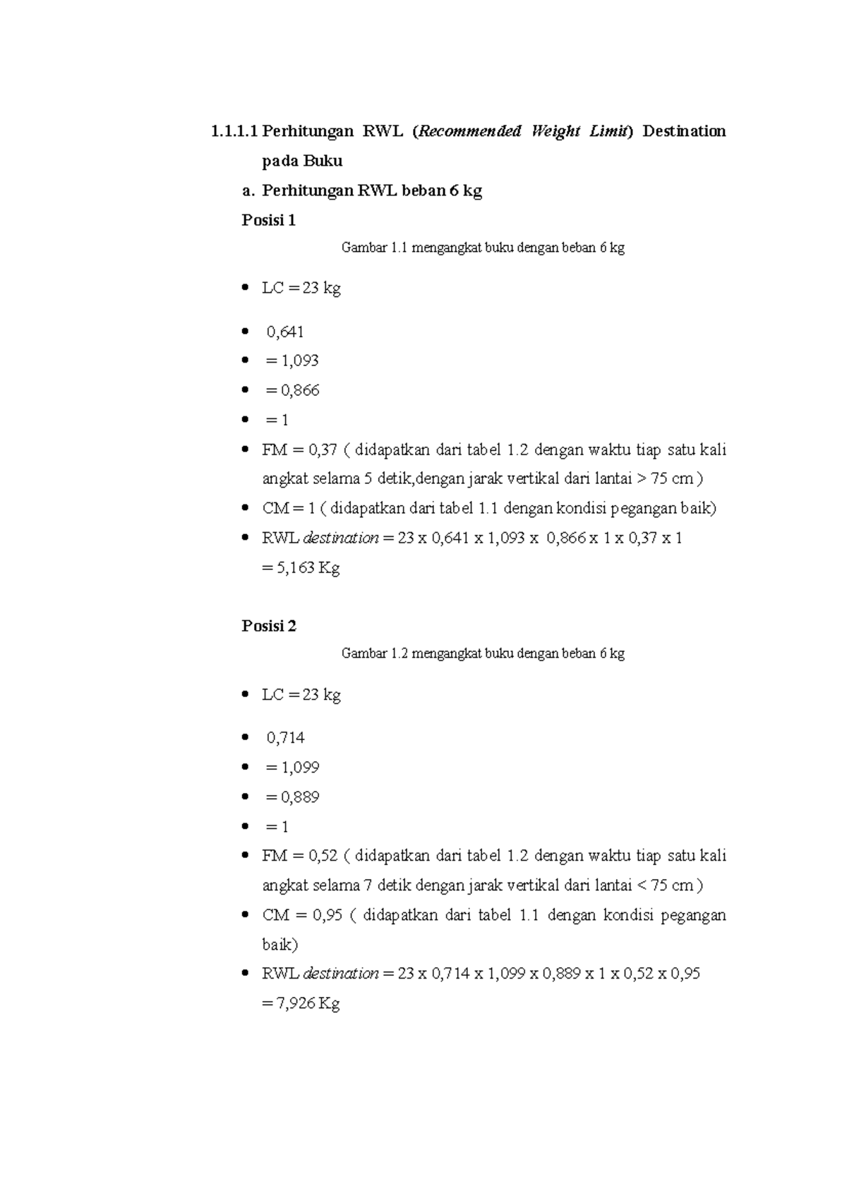 Lembar RWL Destination - 1.1.1 Perhitungan RWL (Recommended Weight ...