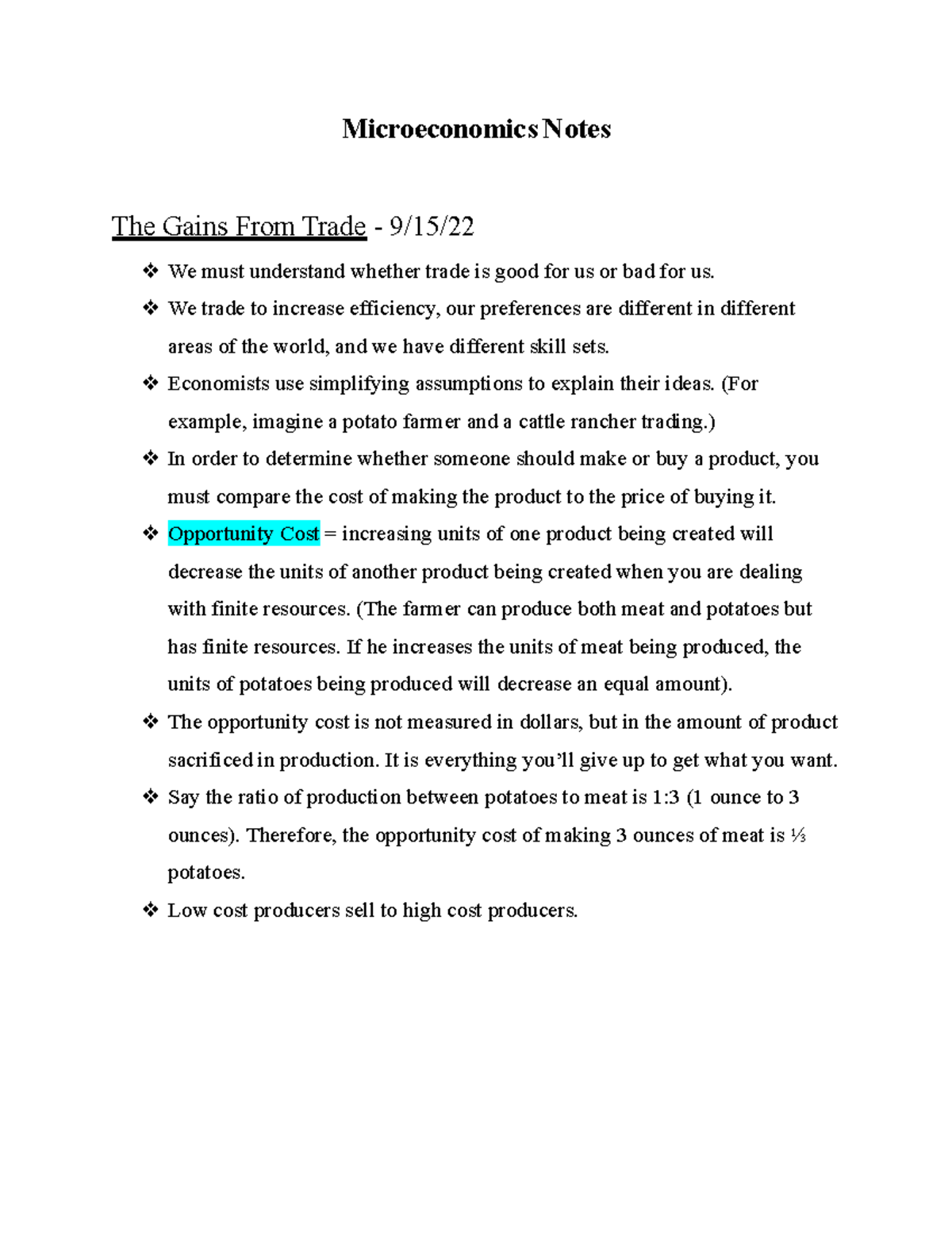 Microeconomics Notes - We trade to increase efficiency, our preferences ...