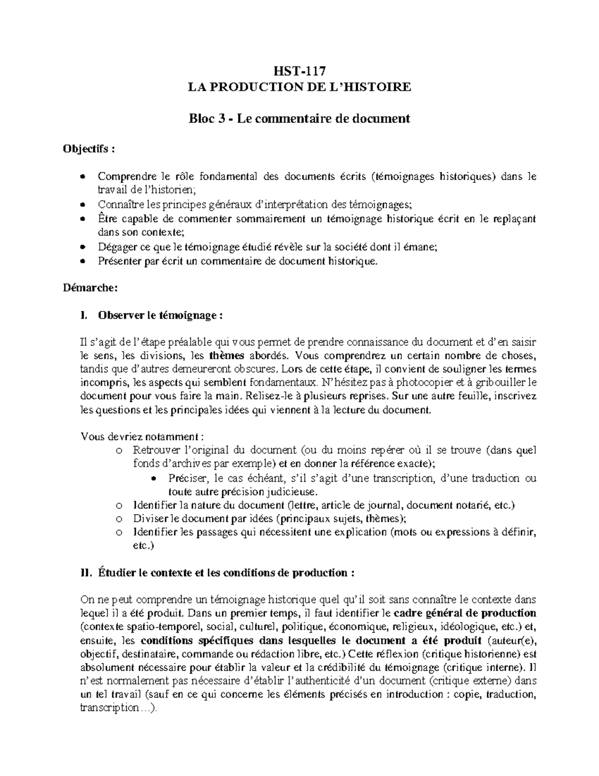 Commentaire de document - B - HST-117 LA PRODUCTION DE L’HISTOIRE Bloc 3 - Le commentaire de ...