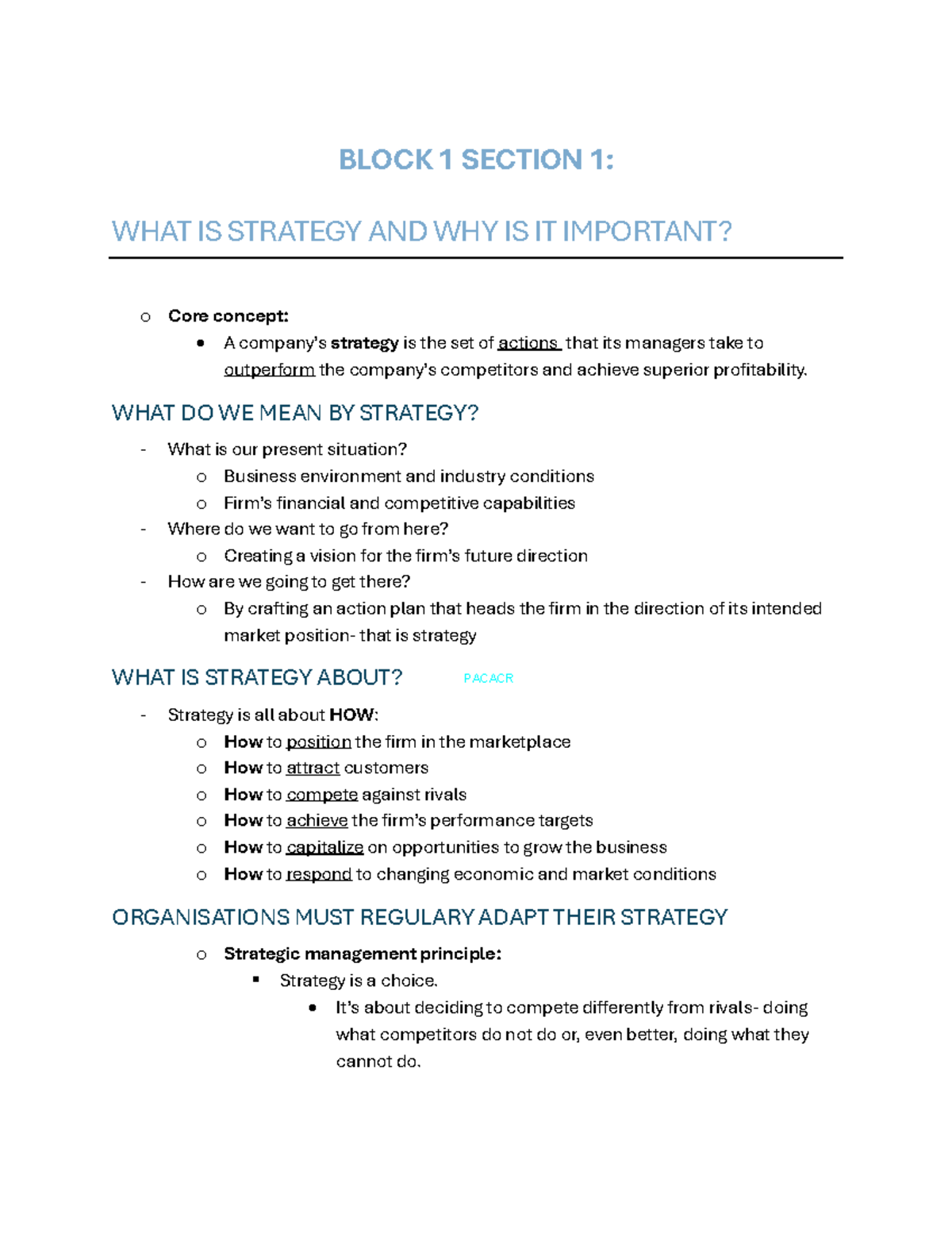 Block 1 Section 1 & 2 - BLOCK 1 SECTION 1: WHAT IS STRATEGY AND WHY IS ...