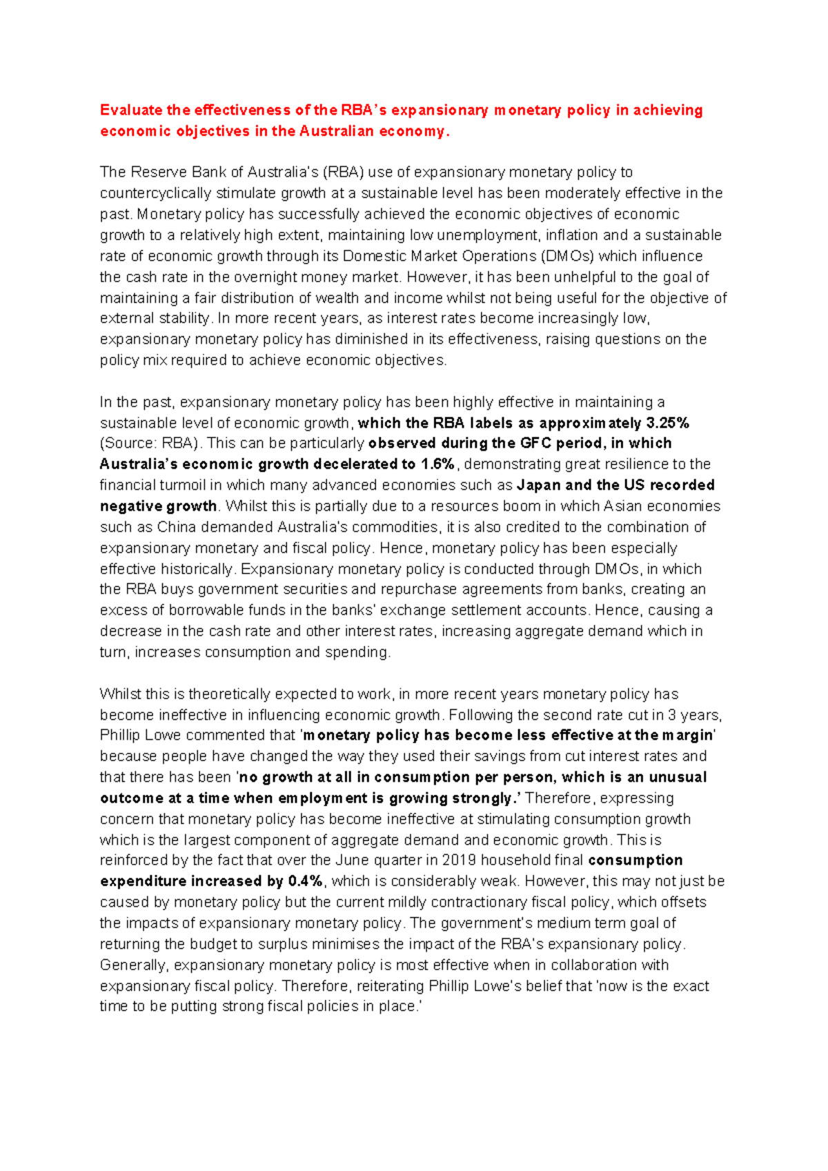 Economics monetary policy extended response - Evaluate the ...