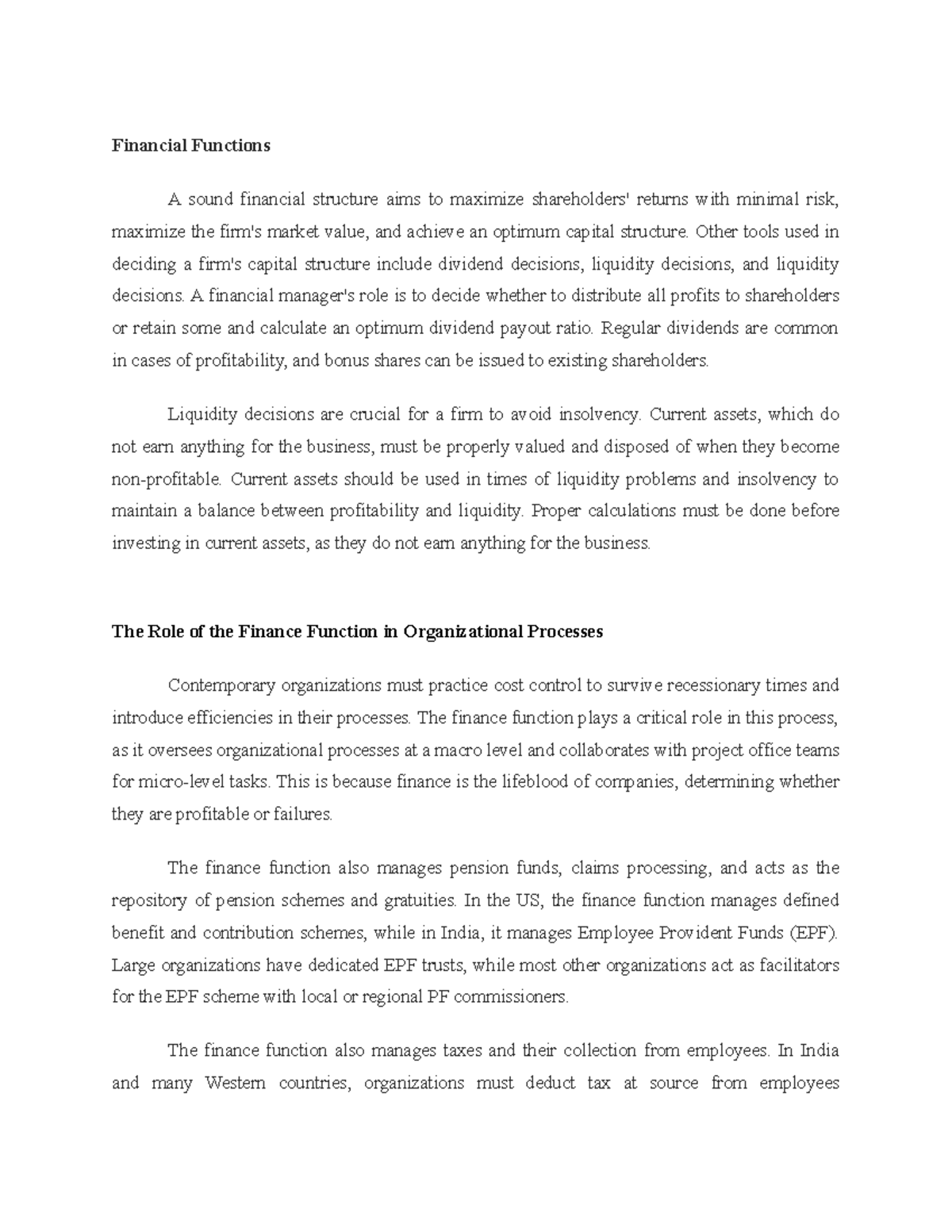 ACADEMIC WRITTING 2023 - Financial Functions A sound financial ...