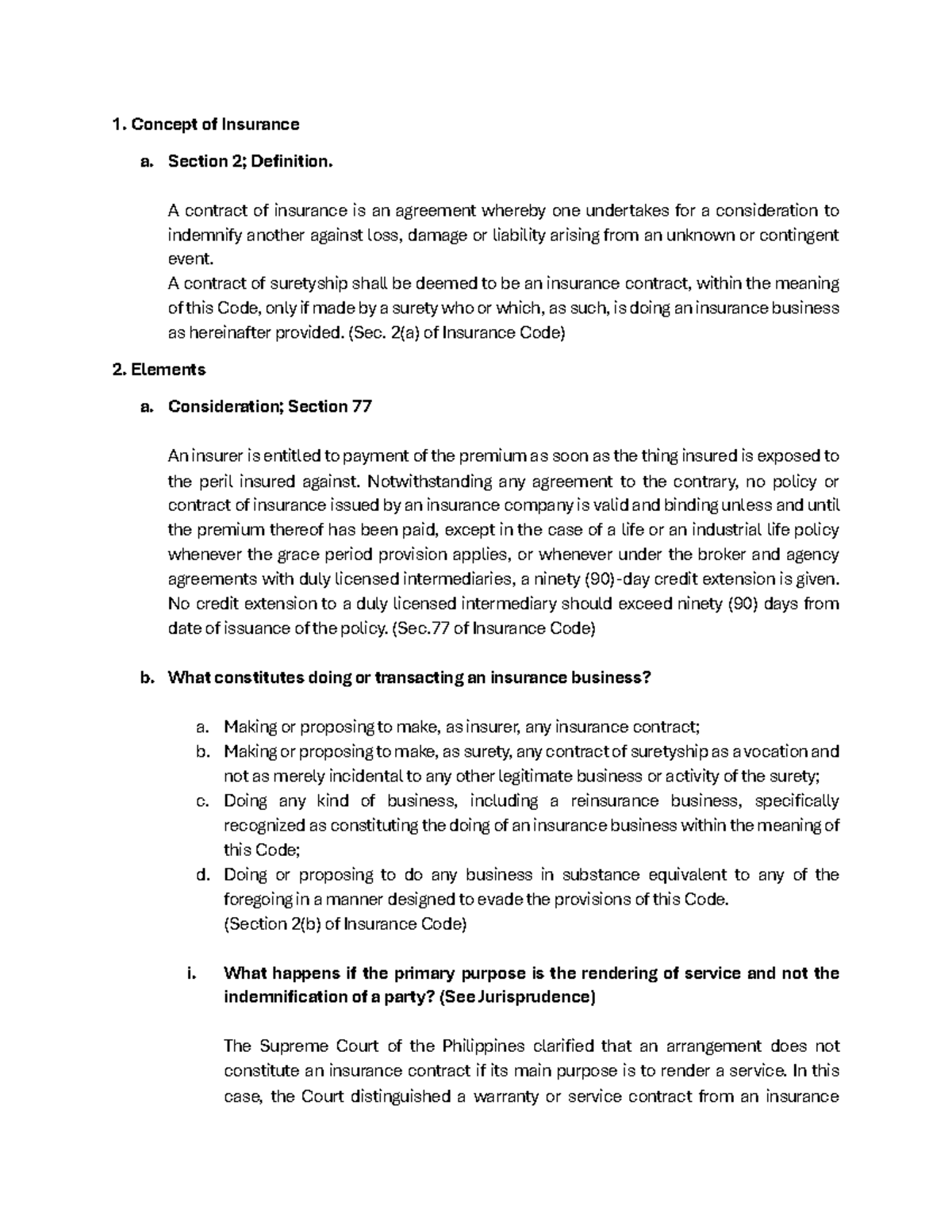 Insurance Notes ( Updated) - Concept of Insurance a. Section 2 ...