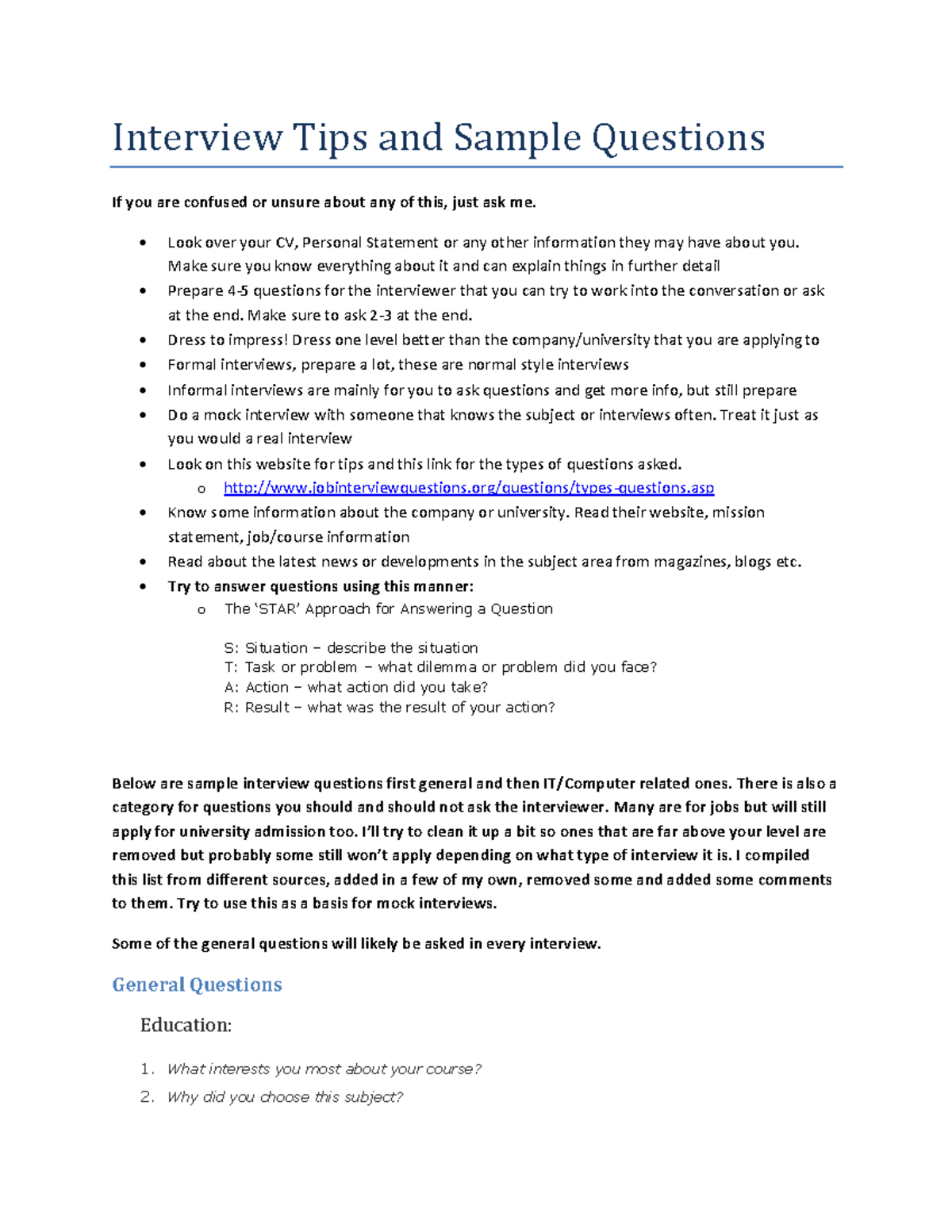 Interview Information - Interview Tips and Sample Questions If you are ...