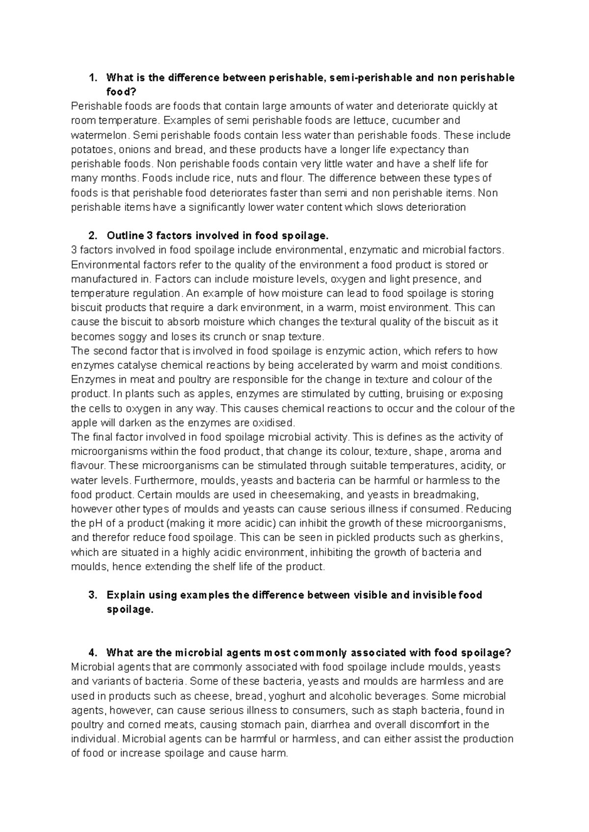Changes in Food Worksheet - What is the difference between perishable ...