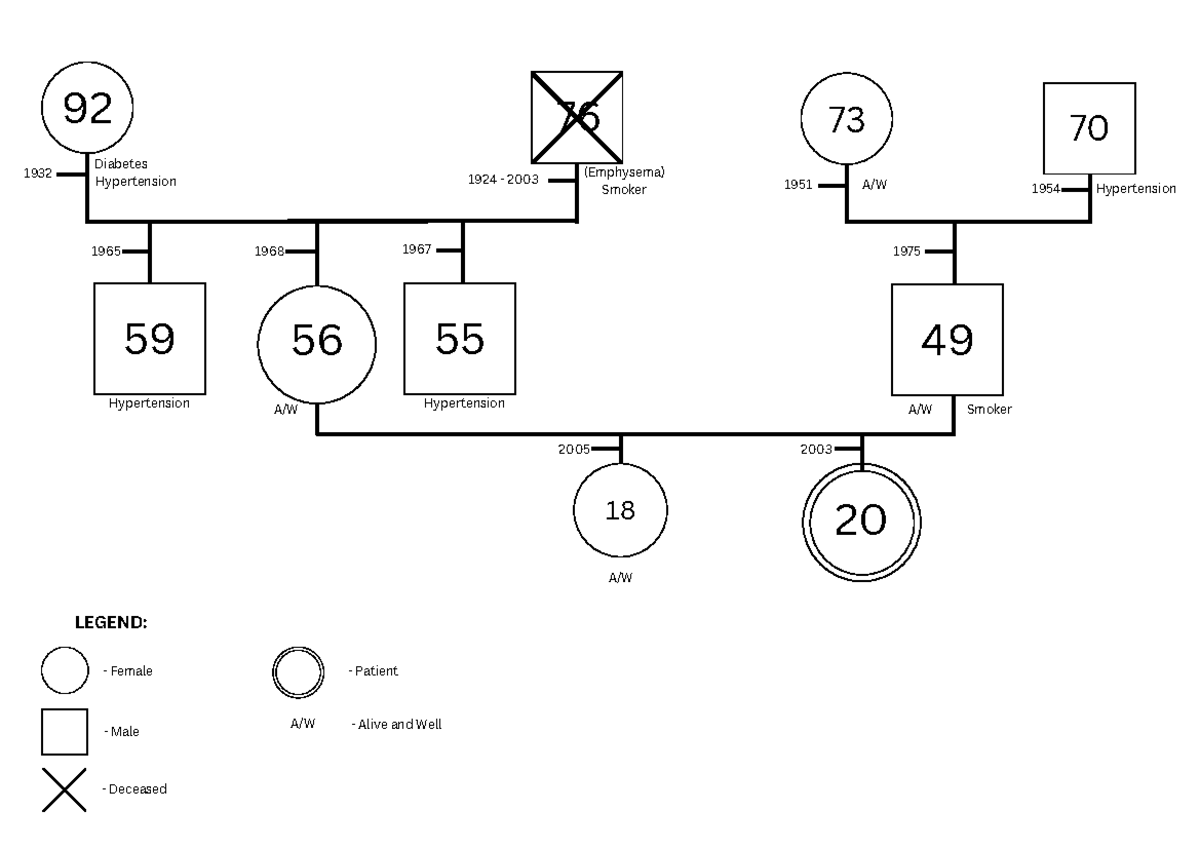 Genogram - Health Assessment - 1975 20 18 2005 2003 49 1968 92 73 70 ...