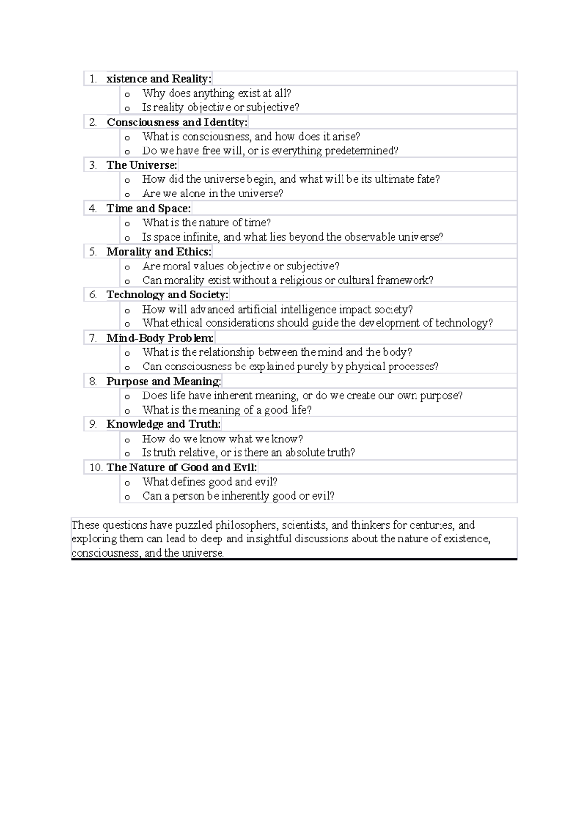 Xistence and Reality - notes - 1. xistence and Reality: o Why does ...