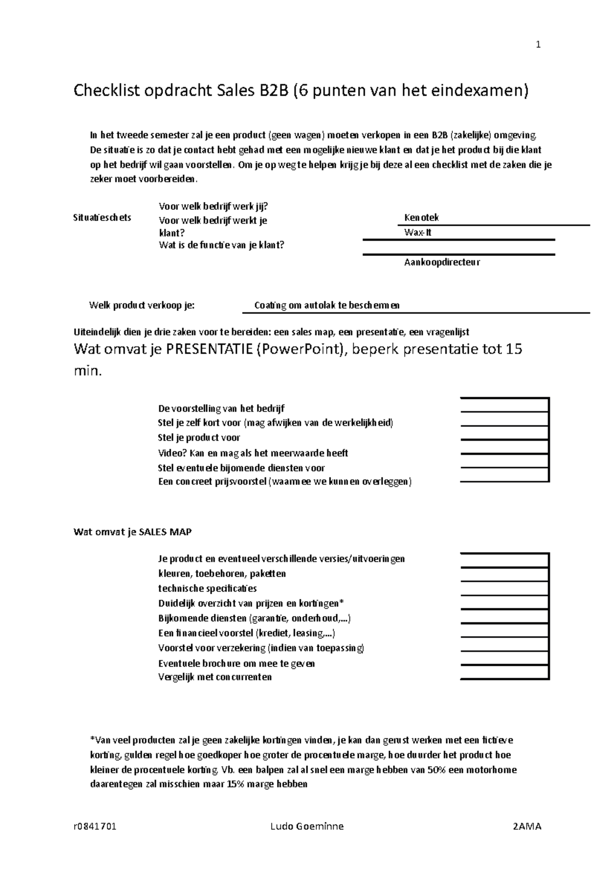 Sales map Ludo Goeminne - Checklist opdracht Sales B2B (6 punten van ...