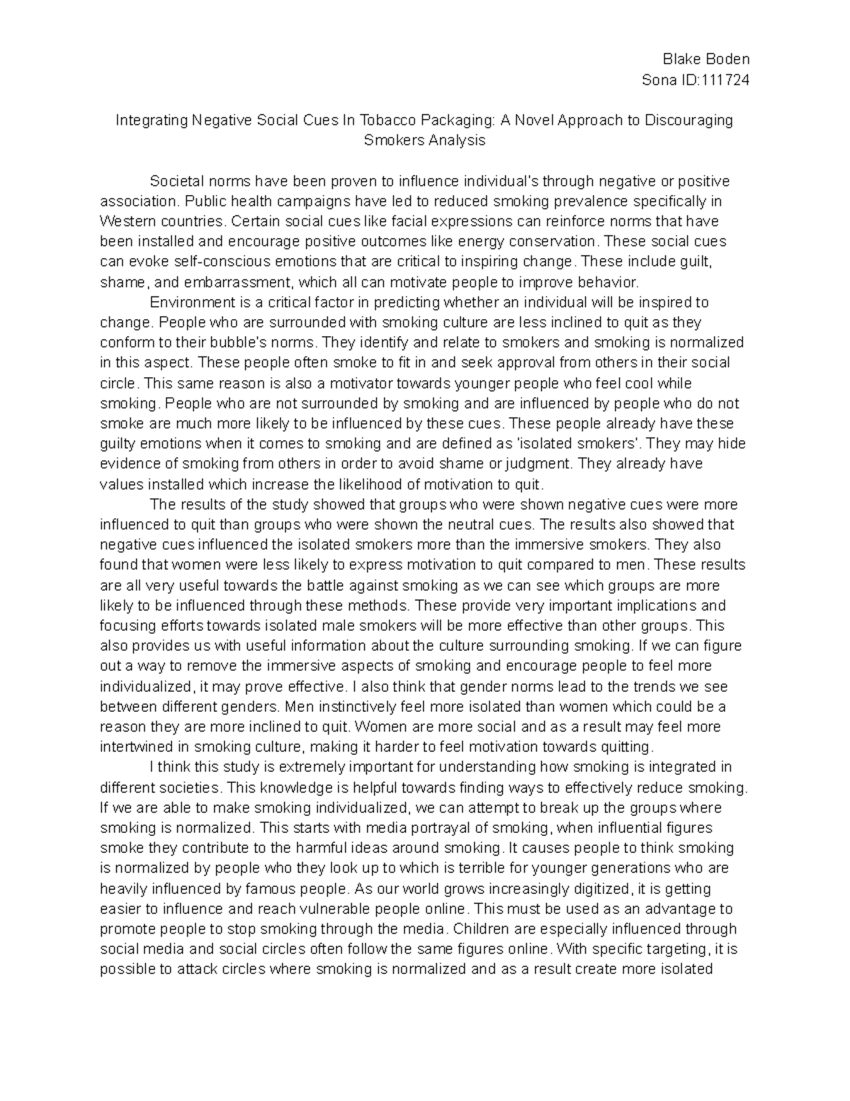 Research Credit - Blake Boden Sona ID: Integrating Negative Social Cues ...