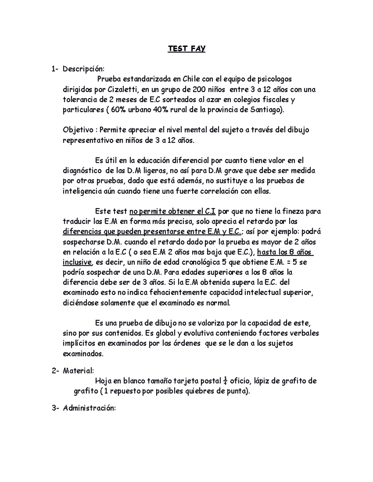 TEST FAY - fundamento y aplicacion test fay - TEST FAY 1- Descripción ...