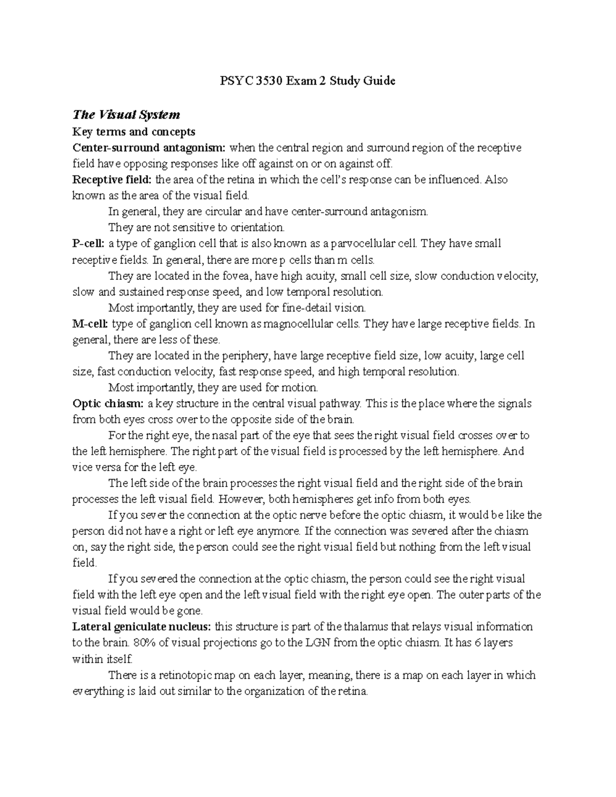 PSYC 3530 Exam 2 Study Guide - PSYC 3530 Exam 2 Study Guide The Visual ...