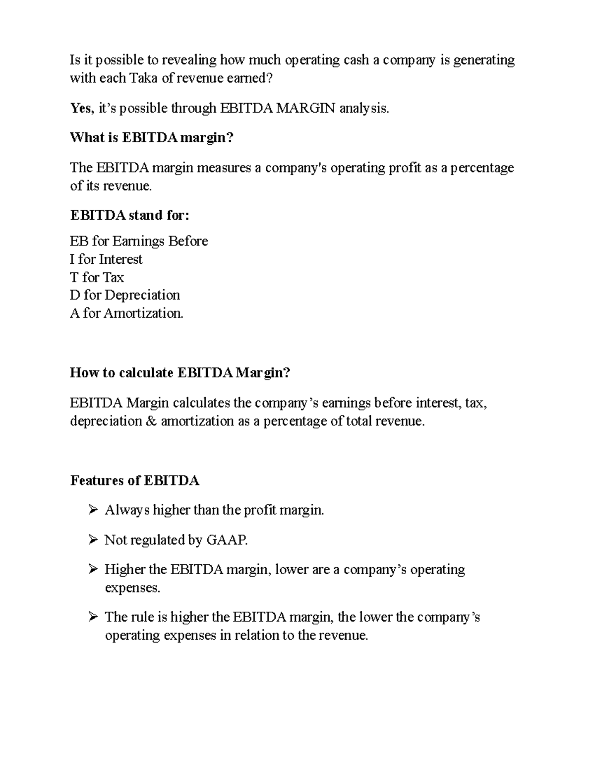 Raw Data - EBITDA - Is it possible to revealing how much operating cash ...