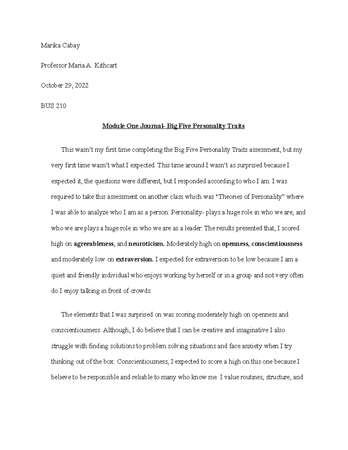 BUS 210 Module 1 Journal - Marika Cabay Professor Maria A. Kithcart ...