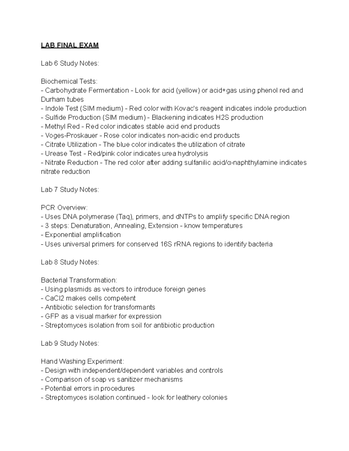201 LAB Final - exams notes - LAB FINAL EXAM Lab 6 Study Notes ...
