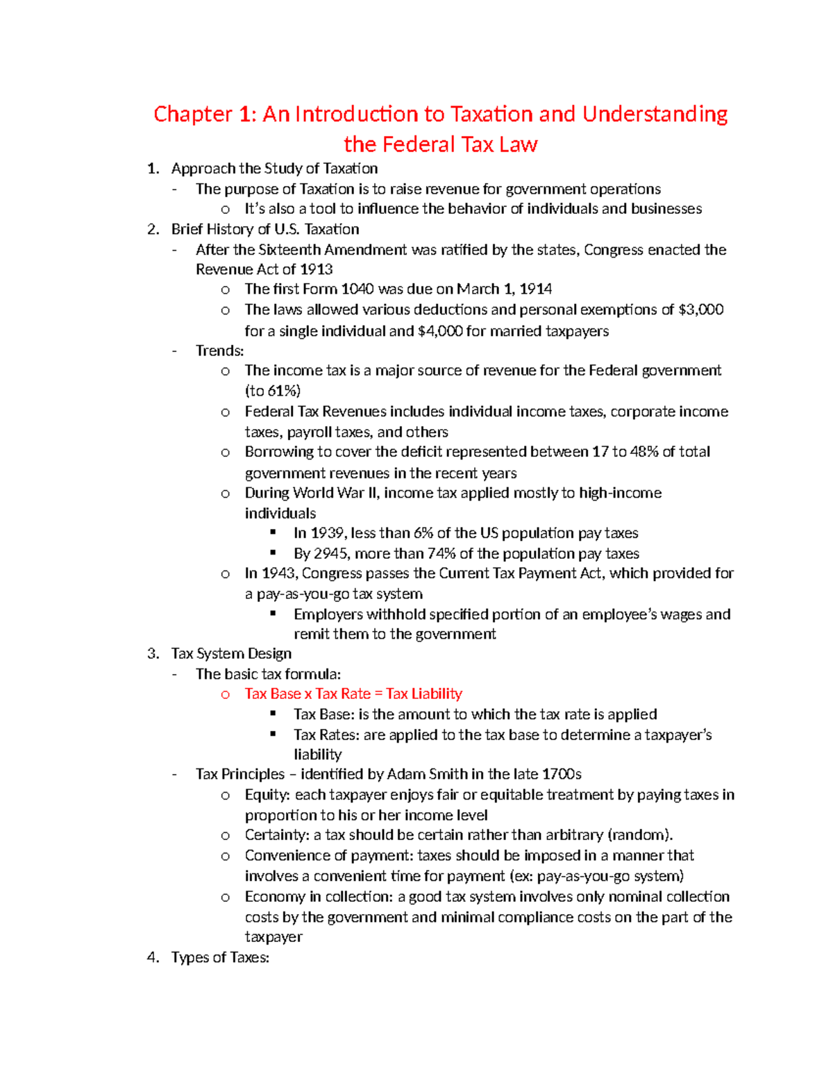 ACCT308 Notes - Chapter 1: An Introduction to Taxation and ...