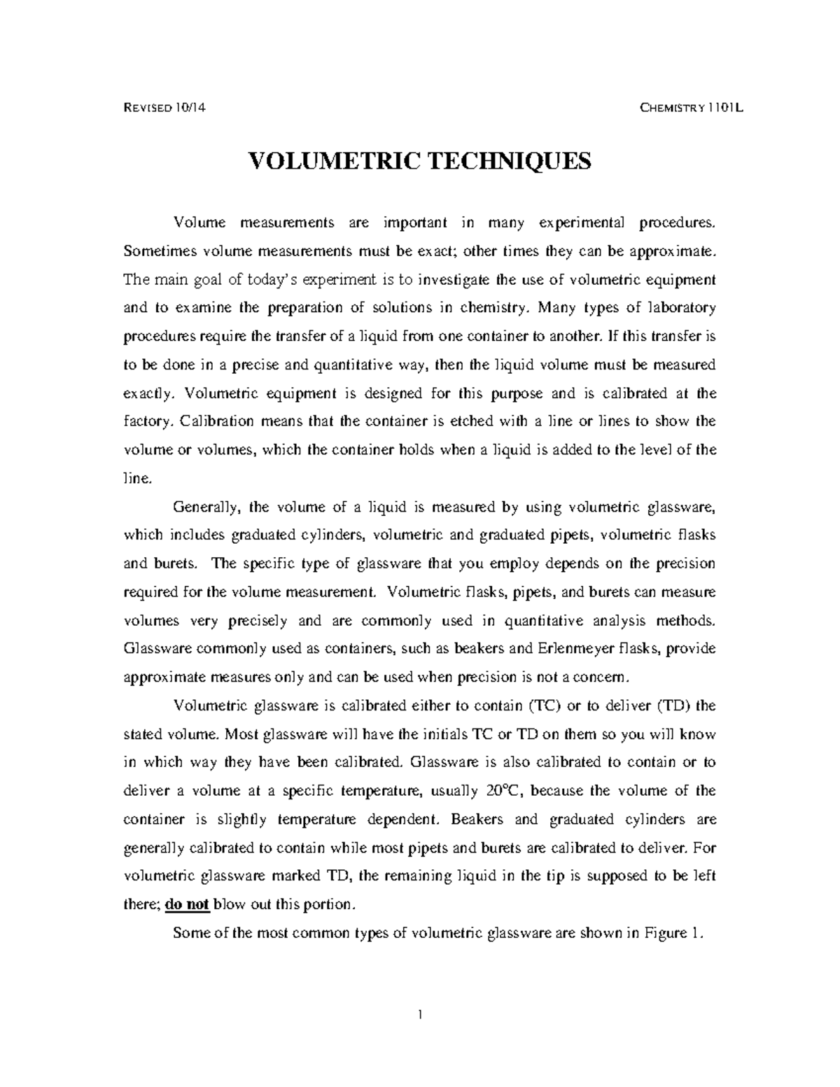 Volumetric basic skill (chemistry) - REVISED 10/14 CHEMISTRY 1101L ...