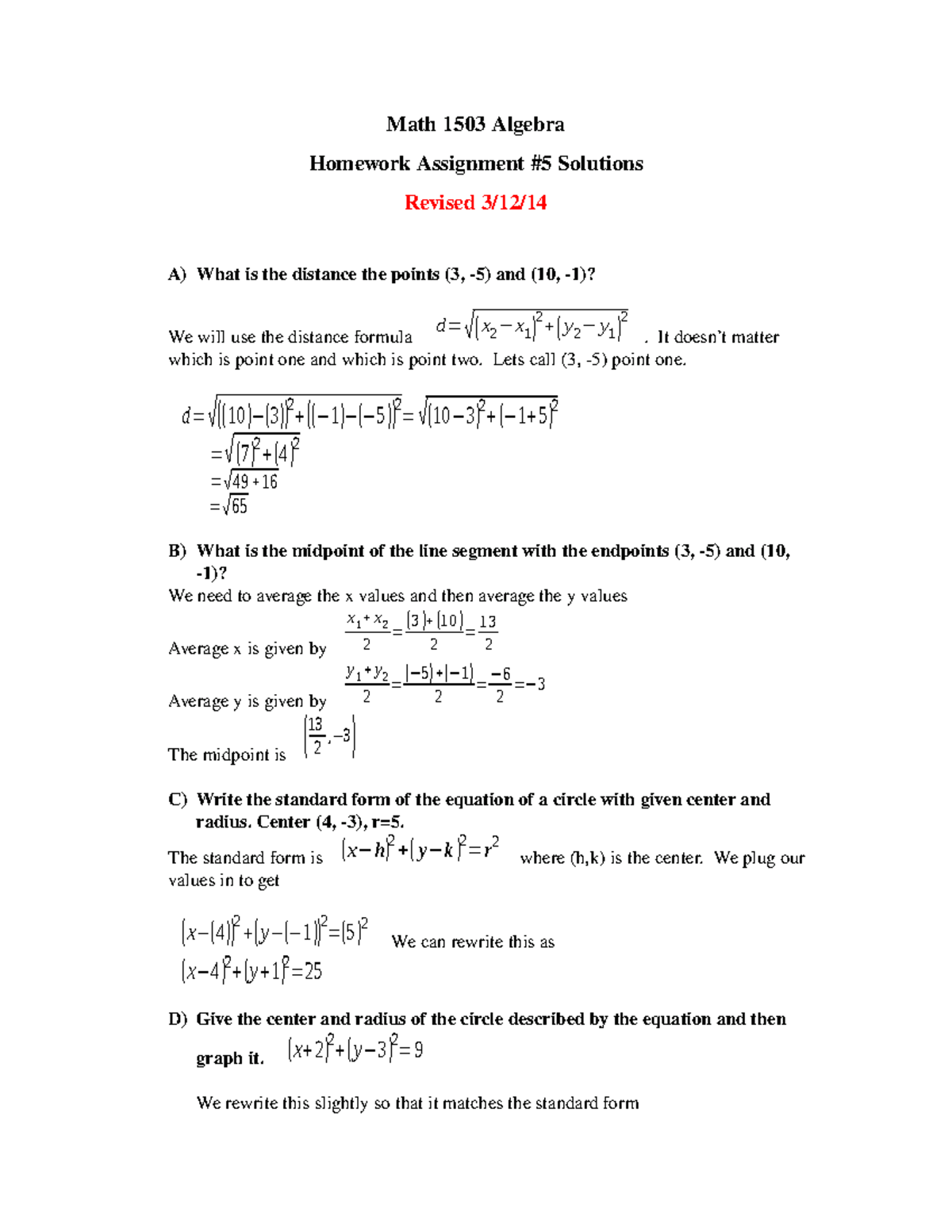 Algebra+HW5+Solutions - Math 1503 Algebra Homework Assignment #5 ...