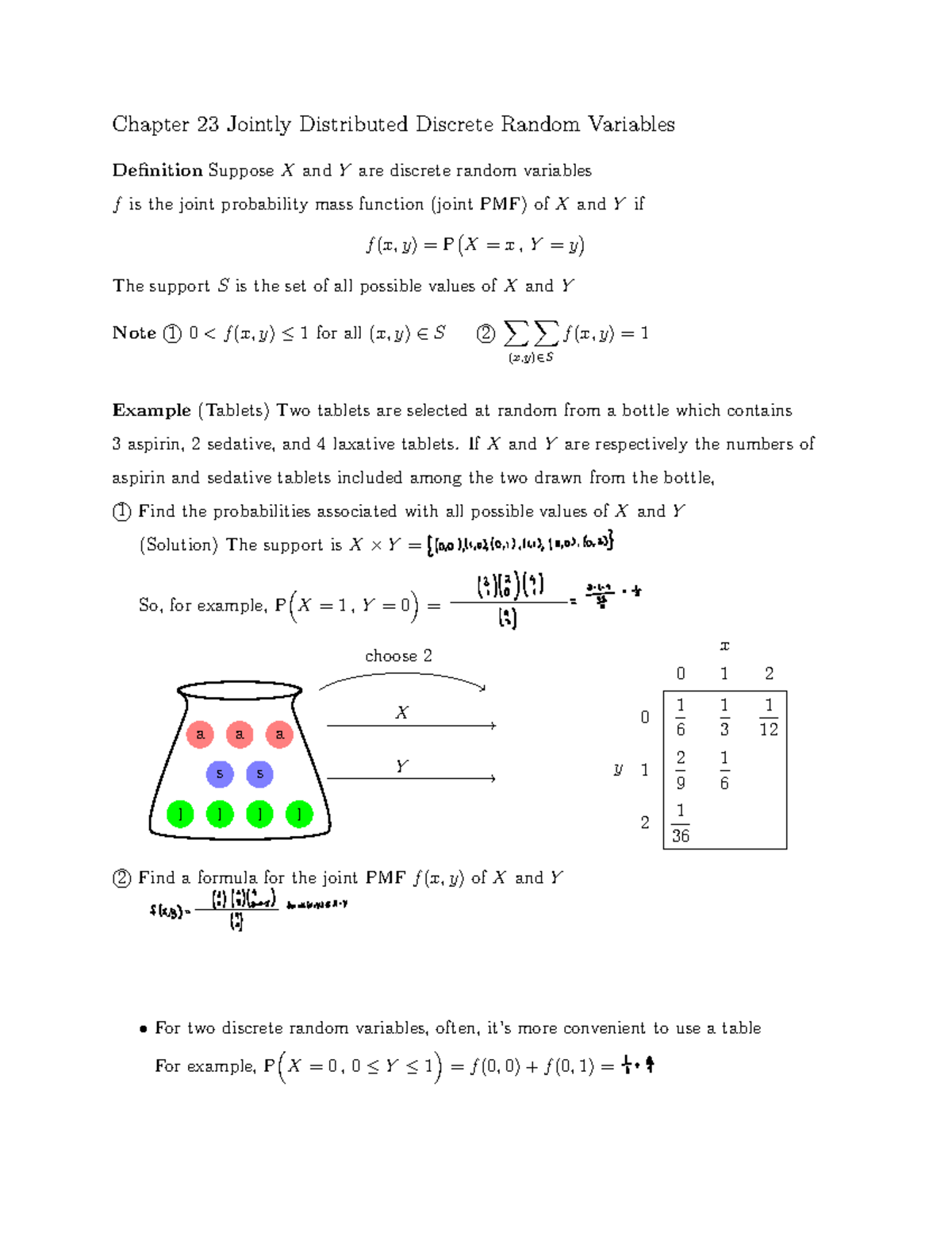 451 23 - notes taken in class - Chapter 23 Jointly Distributed Discrete ...