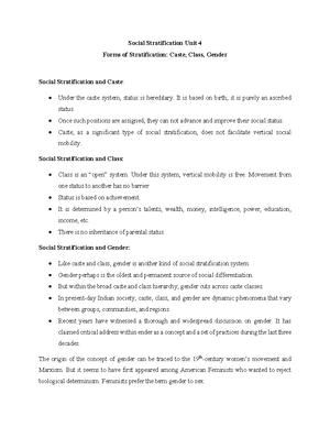 Unit 4 Social Stratification and Social Mobility - It means a change in ...