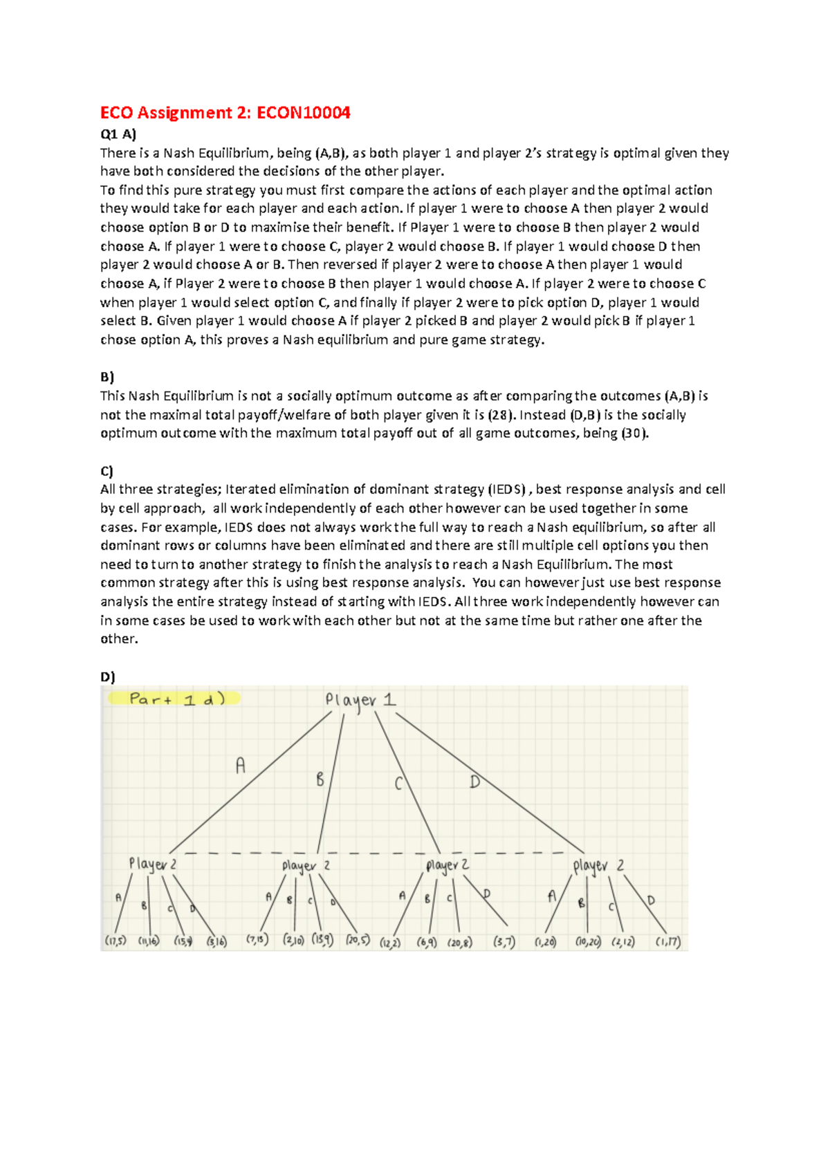 ECO Assignment 2 - Introductory Microeconomics; Nash equilibrium, IEDS ...