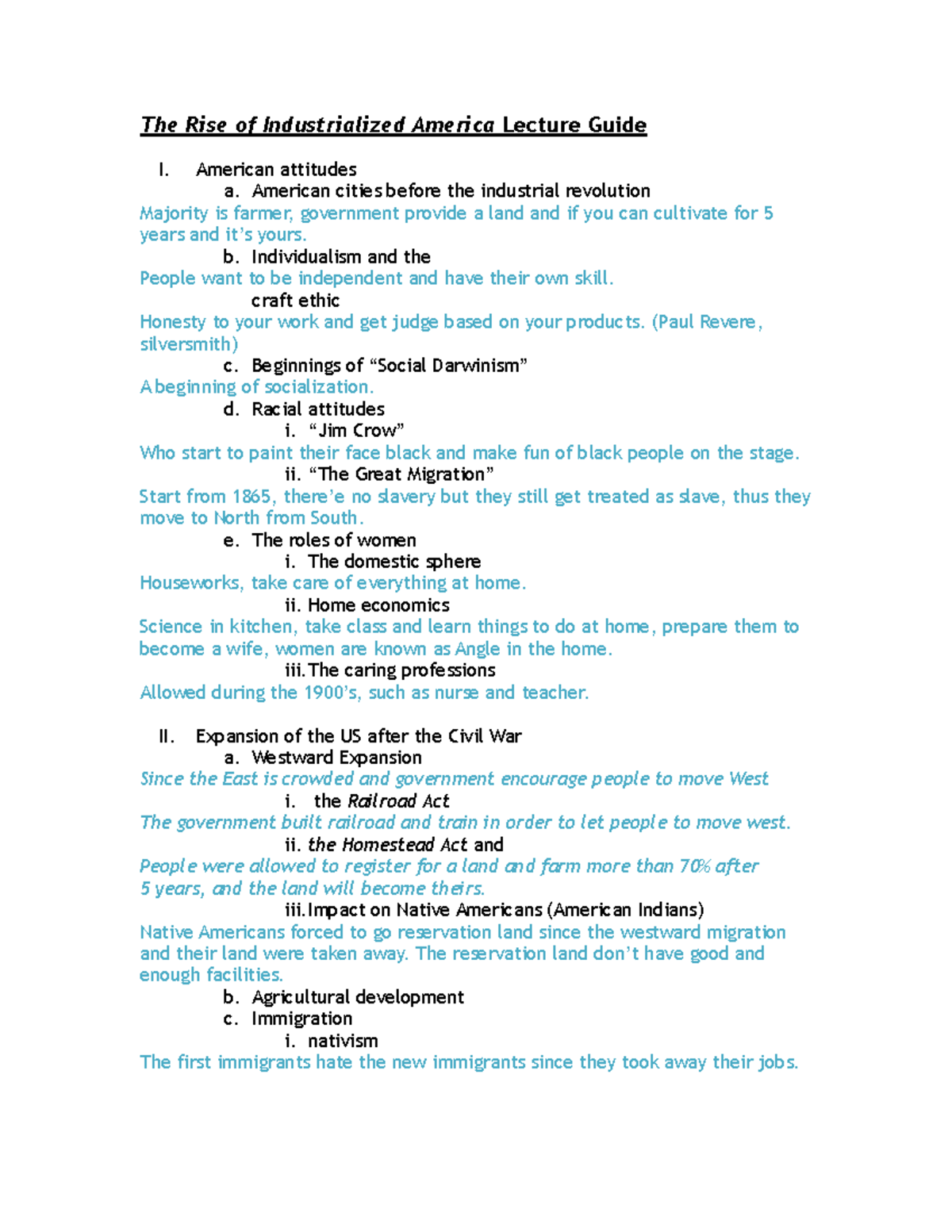 The Rise of Industrialized America NOTE - The Rise of Industrialized ...