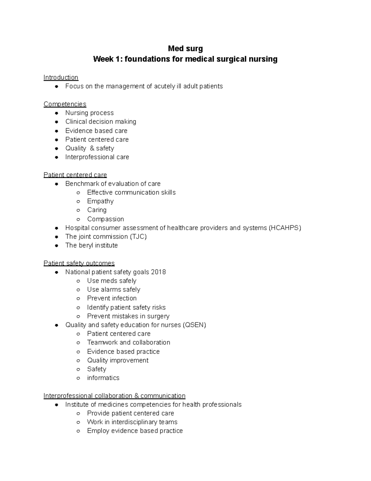 Med surg lecture 1 - Med surg notes nursing process - NURS 360 - Studocu