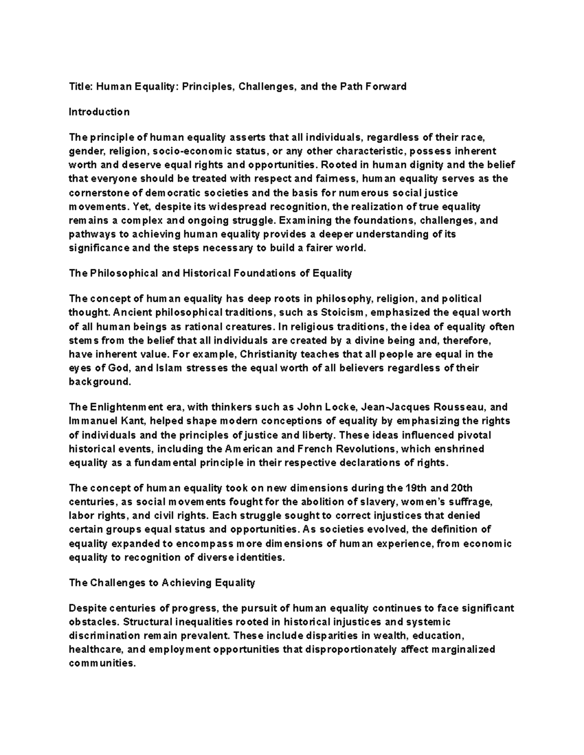 Human Equality Principles, Challenges, and the Path Forward - Title ...