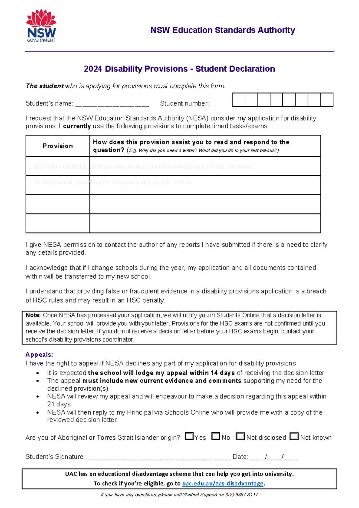 2024 Student Declaration Form - NSW Education Standards Authority If ...