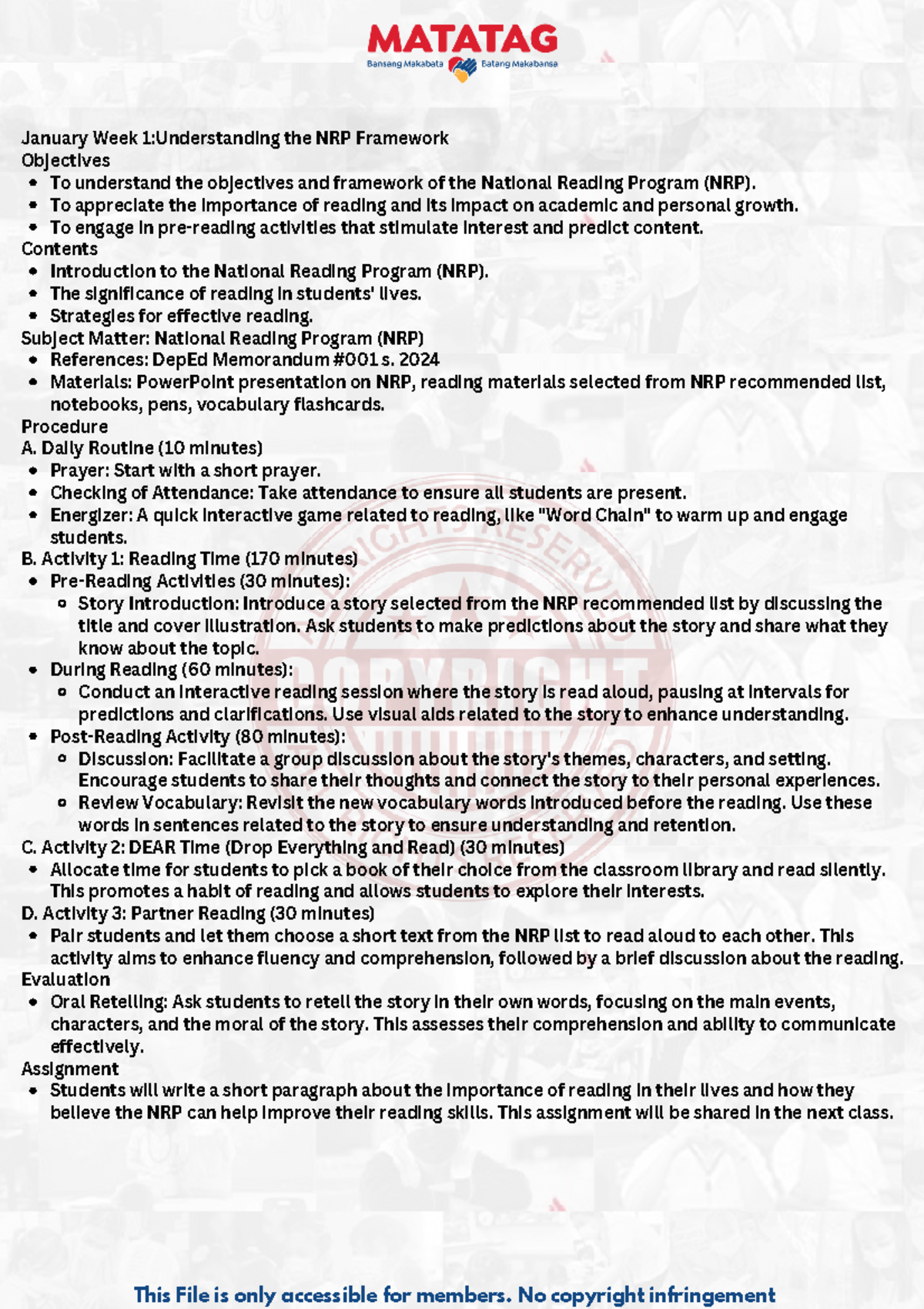 Grade 7 NRP - January Week 1:Understanding the NRP Framework Objectives ...