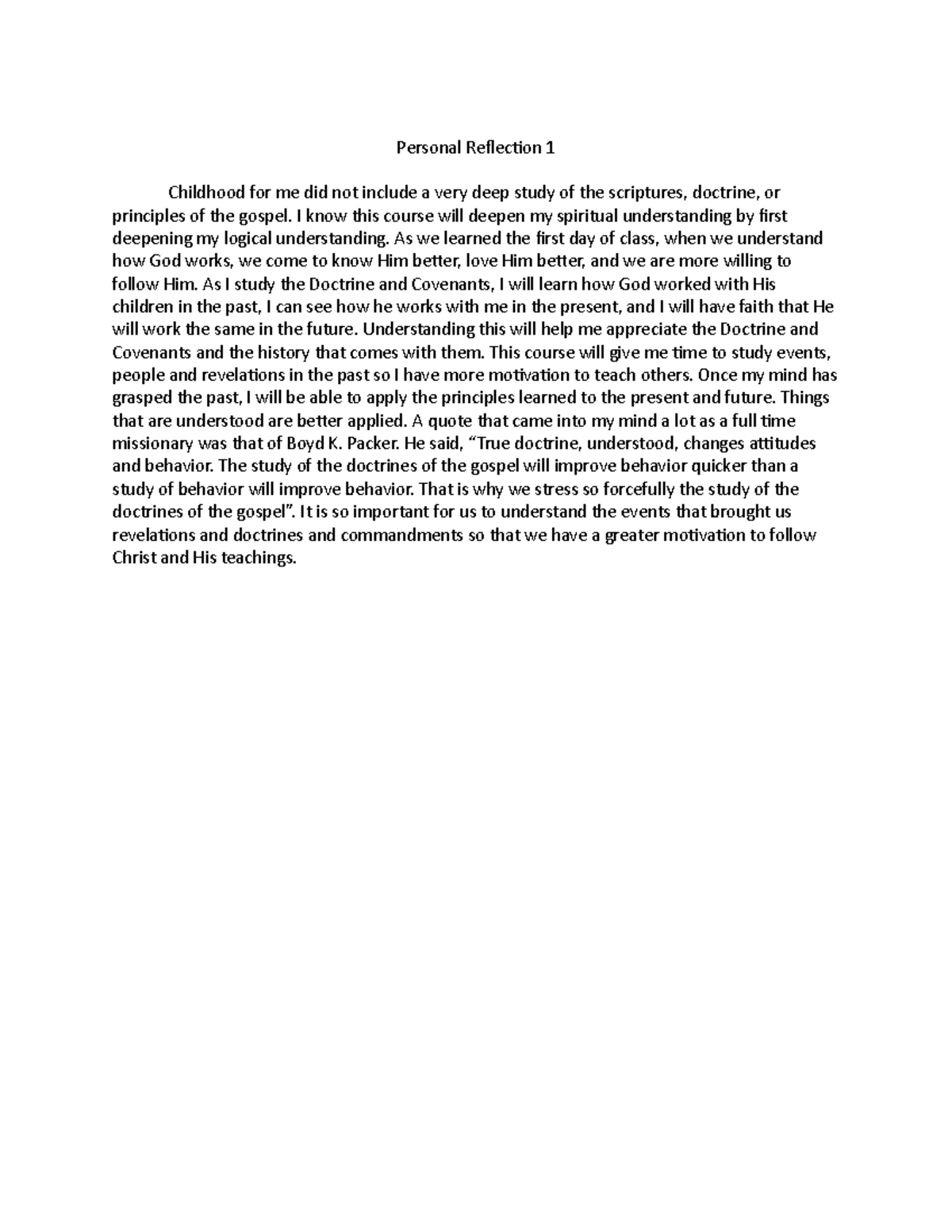 REL Personal Reflection 1 - Personal Reflection 1 Childhood for me did ...