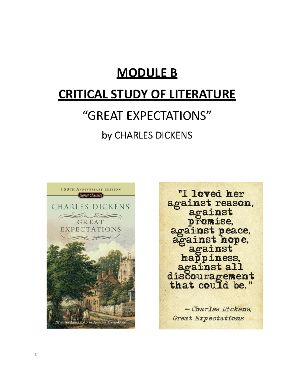 1a. Module B booklet 2021 KL - MODULE B CRITICAL STUDY OF LITERATURE “GREAT EXPECTATIONS” by ...