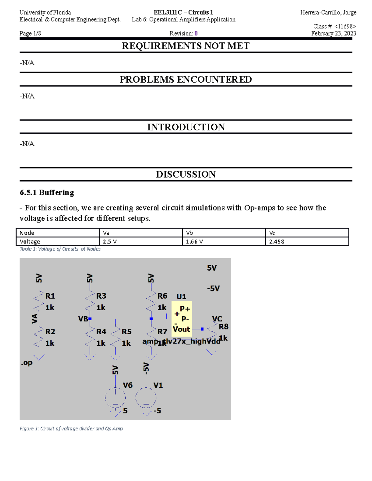 Pre-Lab 6 - Op Amp Lab - Electrical & Computer Engineering Dept. Lab 6 ...