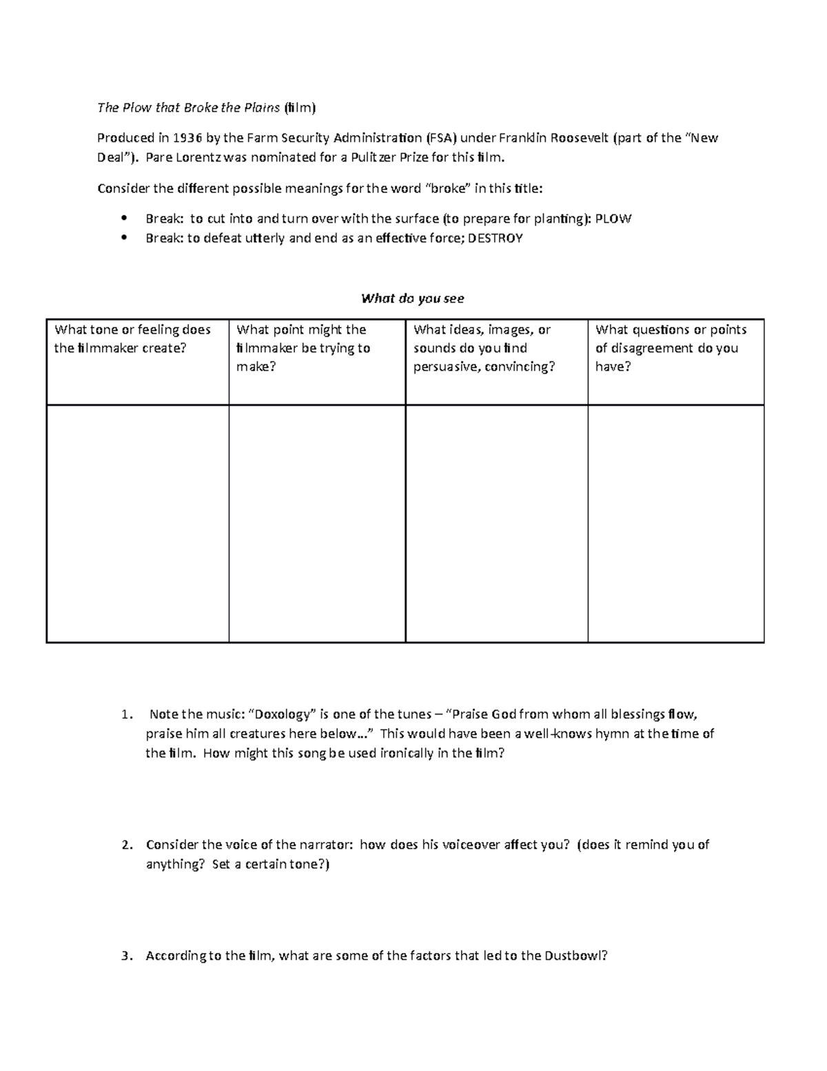 The Plow that Broke the Plains questions - The Plow that Broke the ...