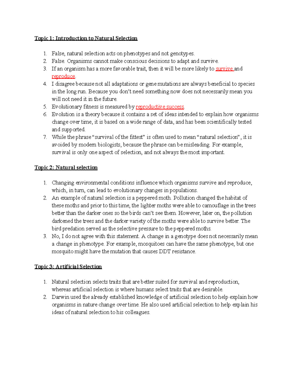 Unit 7 Natural Selection - Topic 1: Introduction to Natural Selection 1 ...