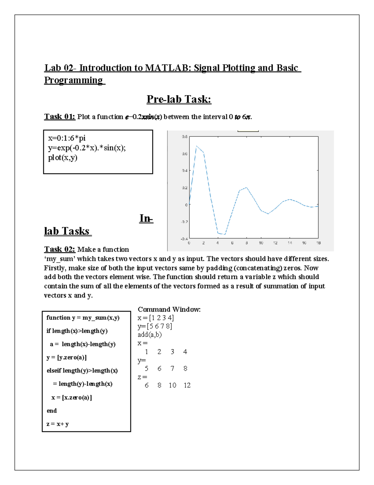 Signal and systems Lab 2 - Lab 02- Introduction to MATLAB: Signal ...
