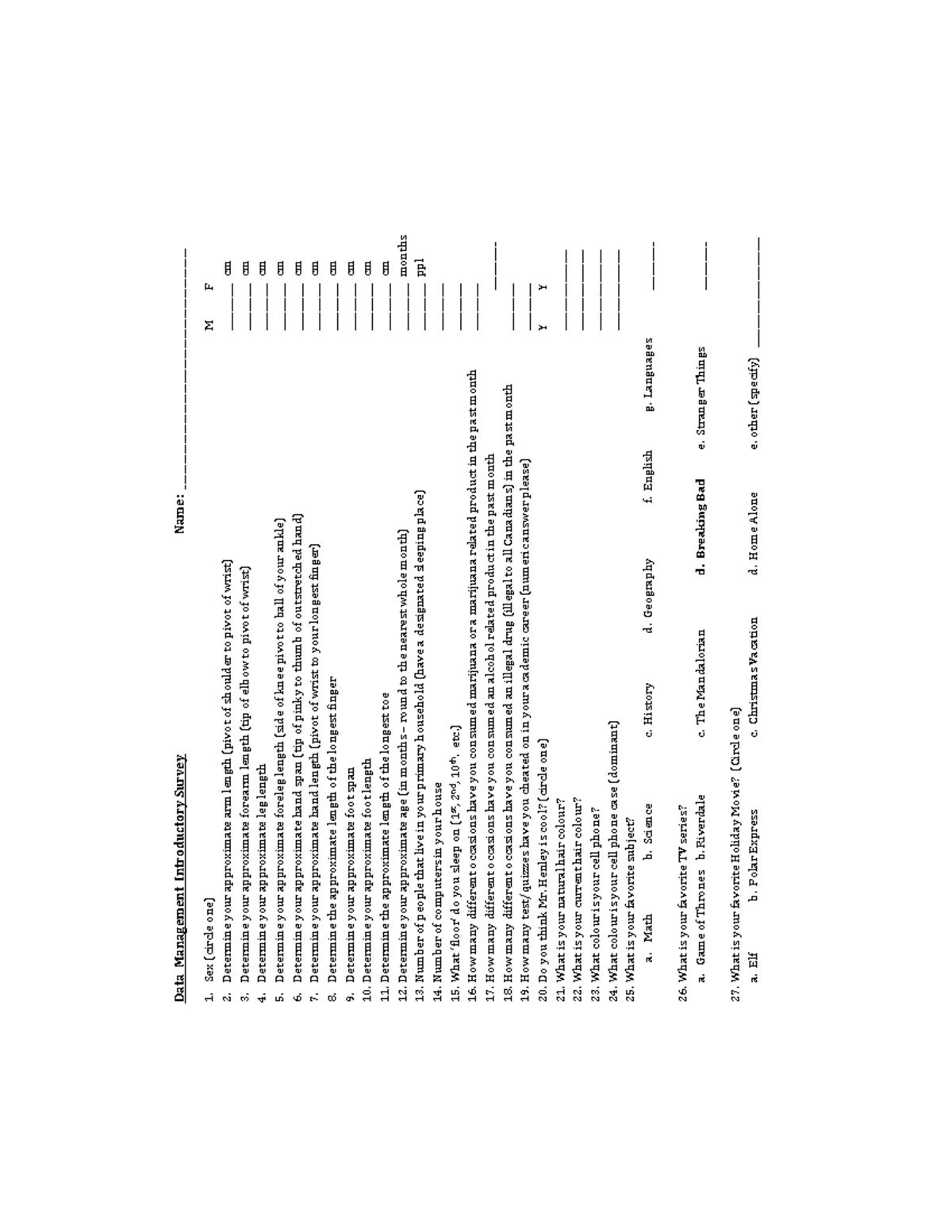 Survey - Data Management Introductory Survey Name