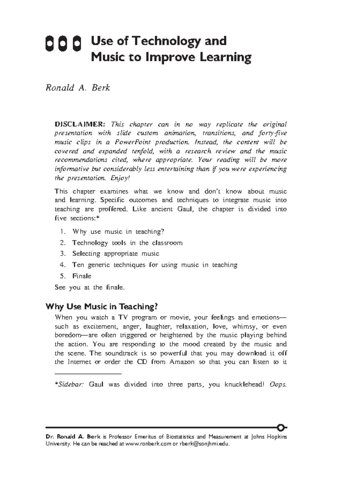 Use of Technology and Music to Improve Learning - Use of Technology and ...