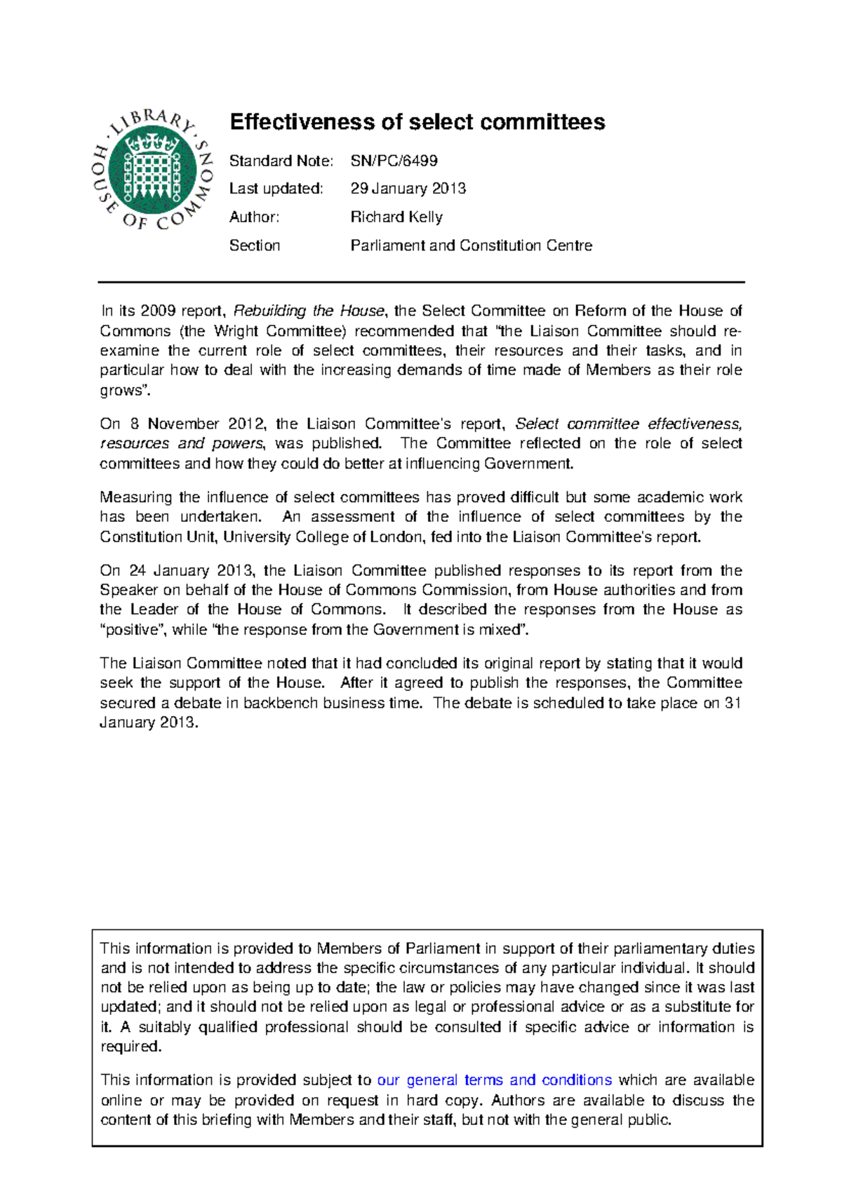 Effectiveness of Select Commitees - Effectiveness of select committees ...