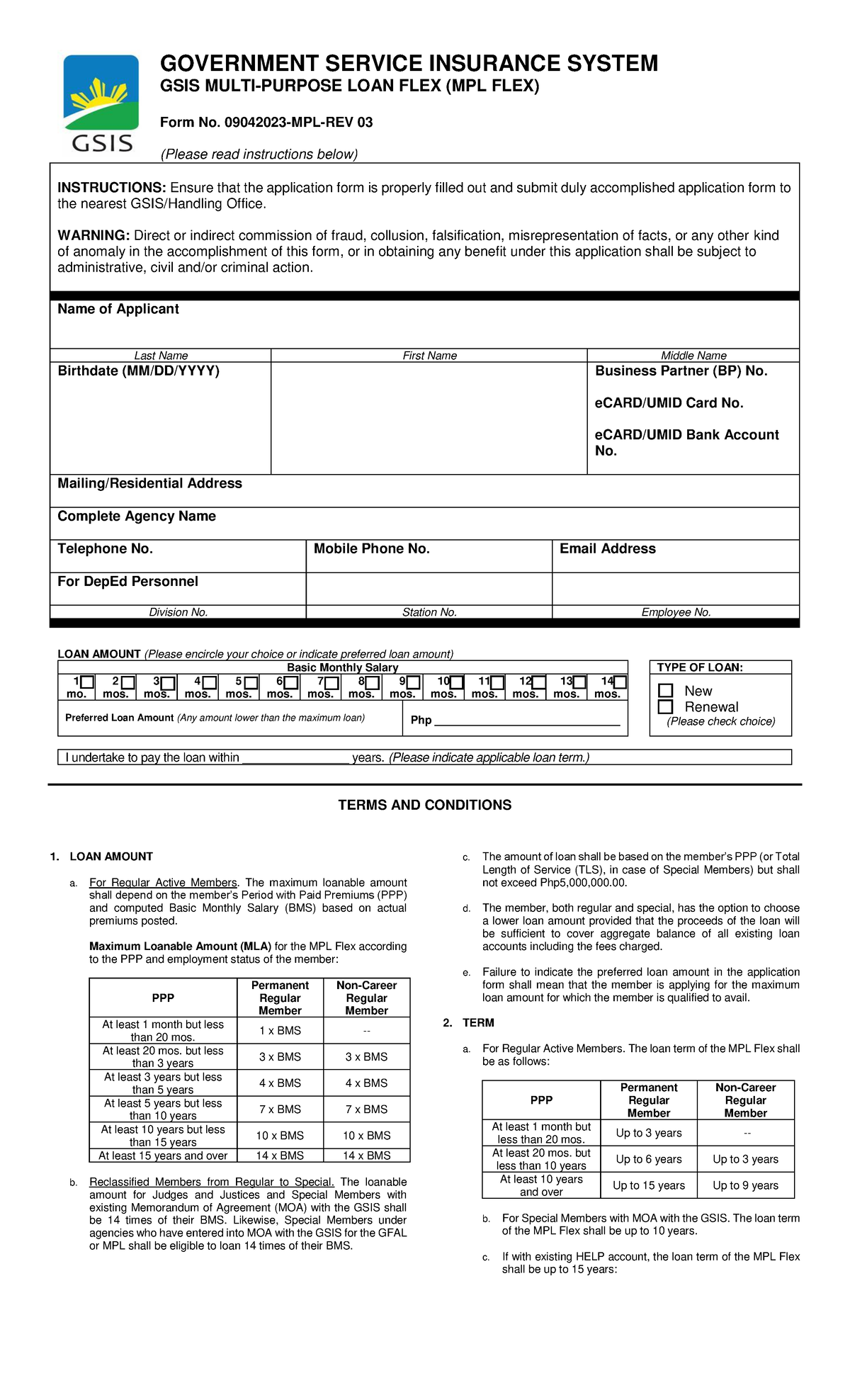 20230908 MPL FLEX Application Form2 - GOVERNMENT SERVICE INSURANCE ...