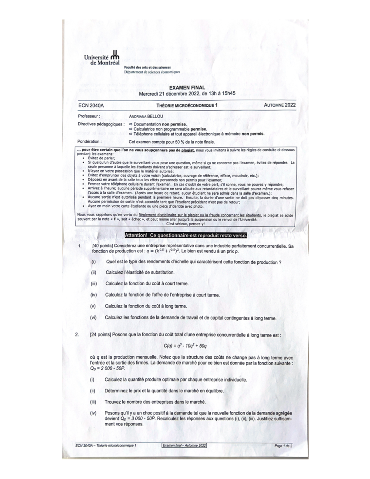 Examen final 2040 - ECN 2040 - Studocu