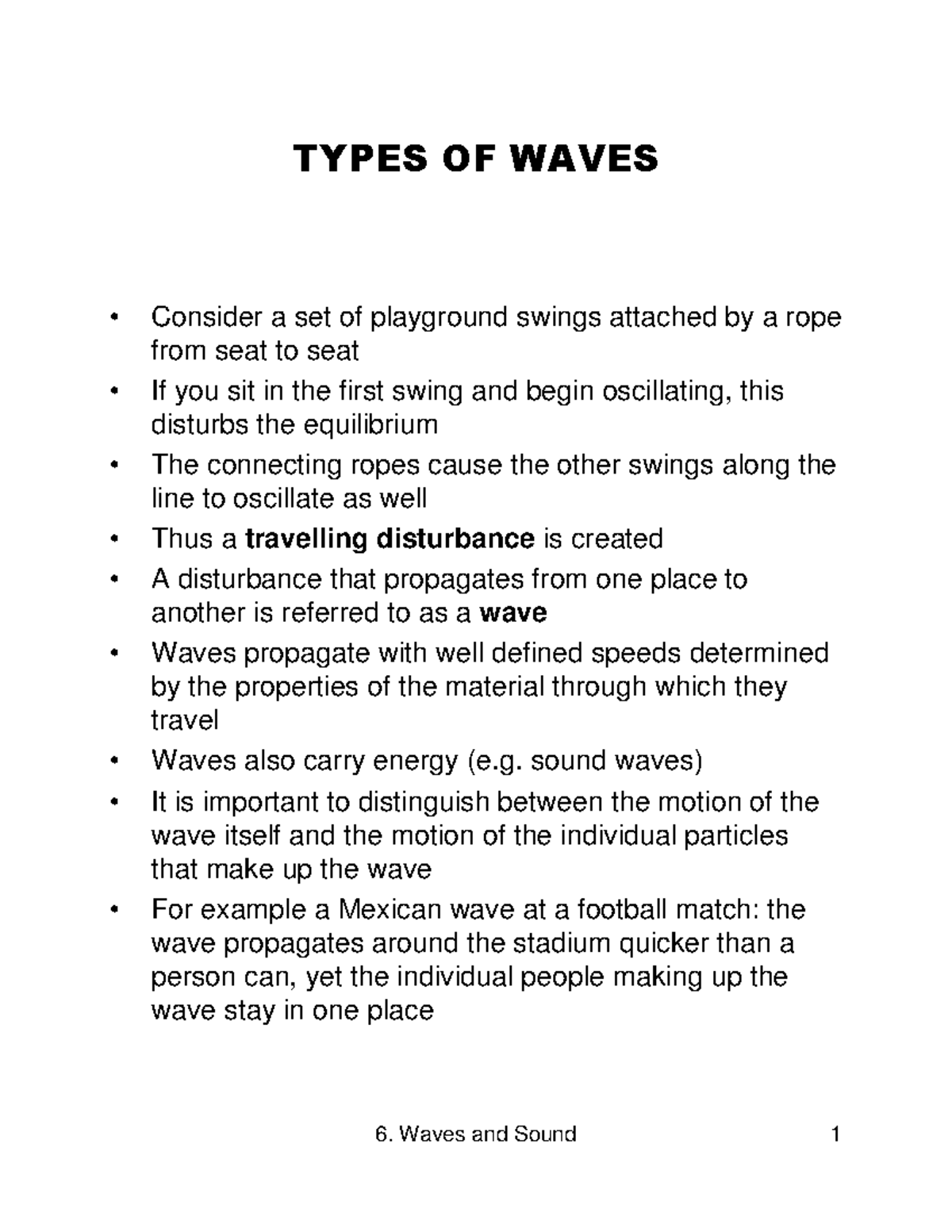 2008-2009 Lecture Notes 6 - Waves and Sound - TYPES OF WAVES ...