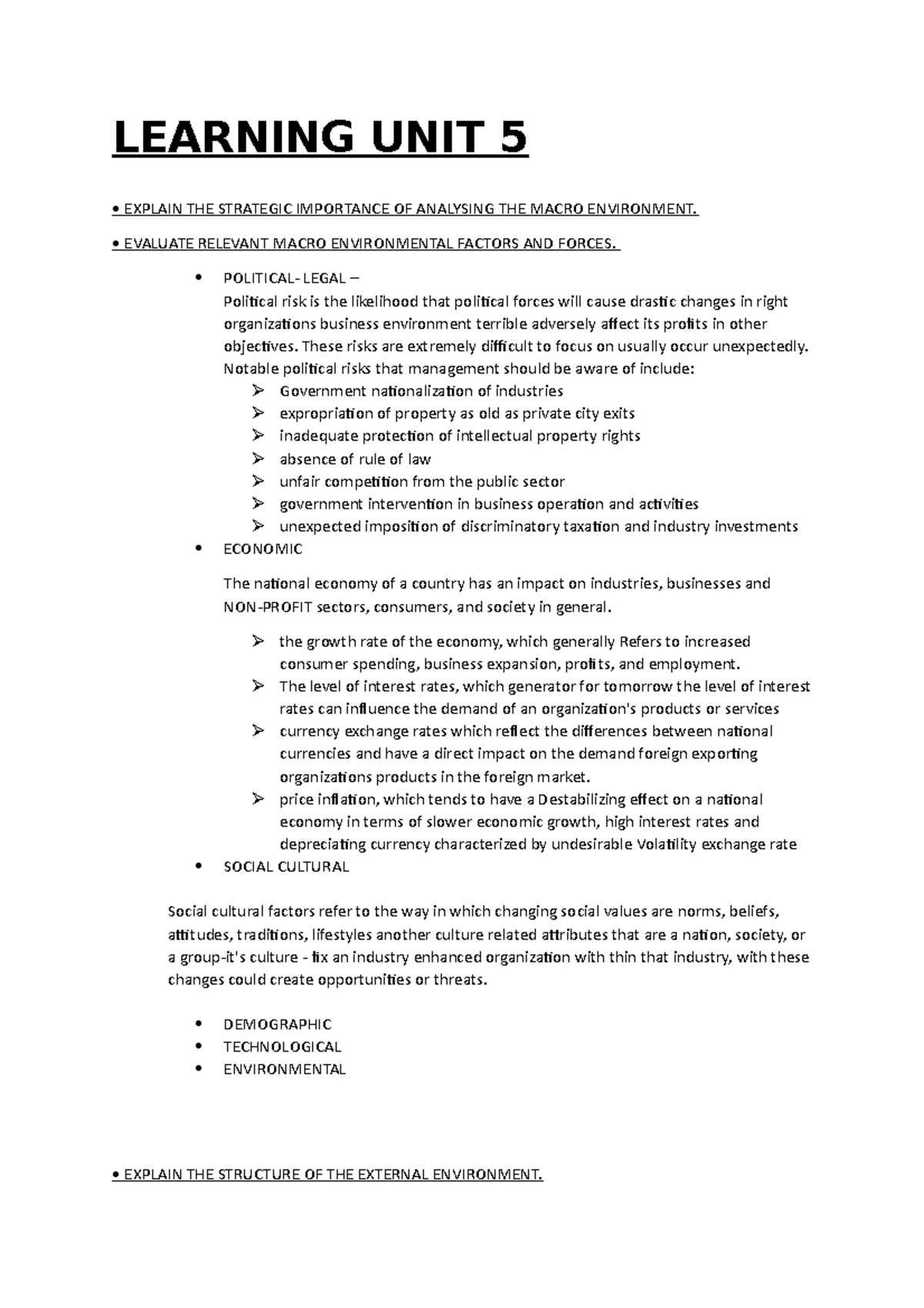 Learning UNIT 5 - summaries - LEARNING UNIT 5 • EXPLAIN THE STRATEGIC ...